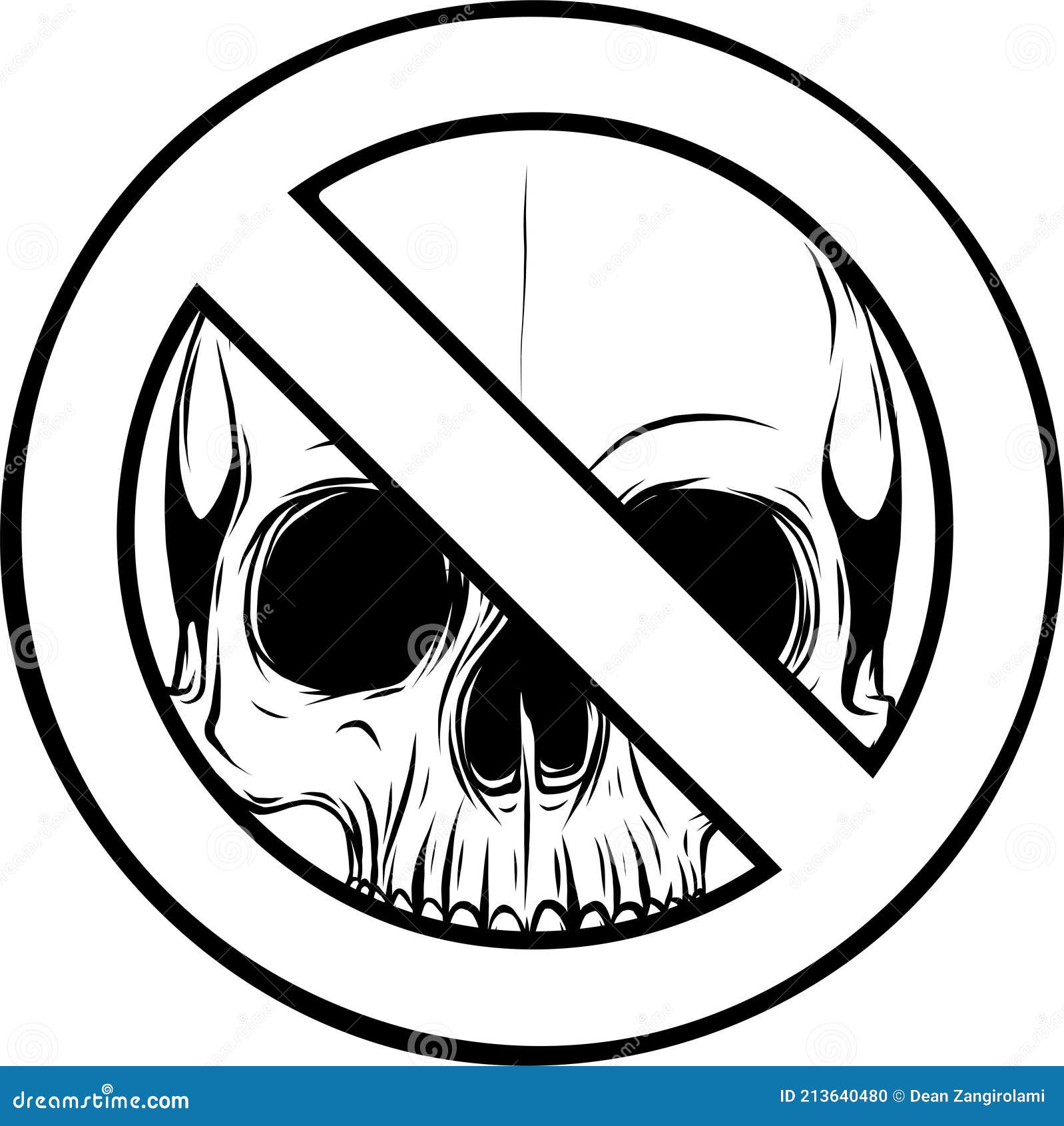 Draw in Black and White of Prohibited Warning Skull Icon. Vector ...