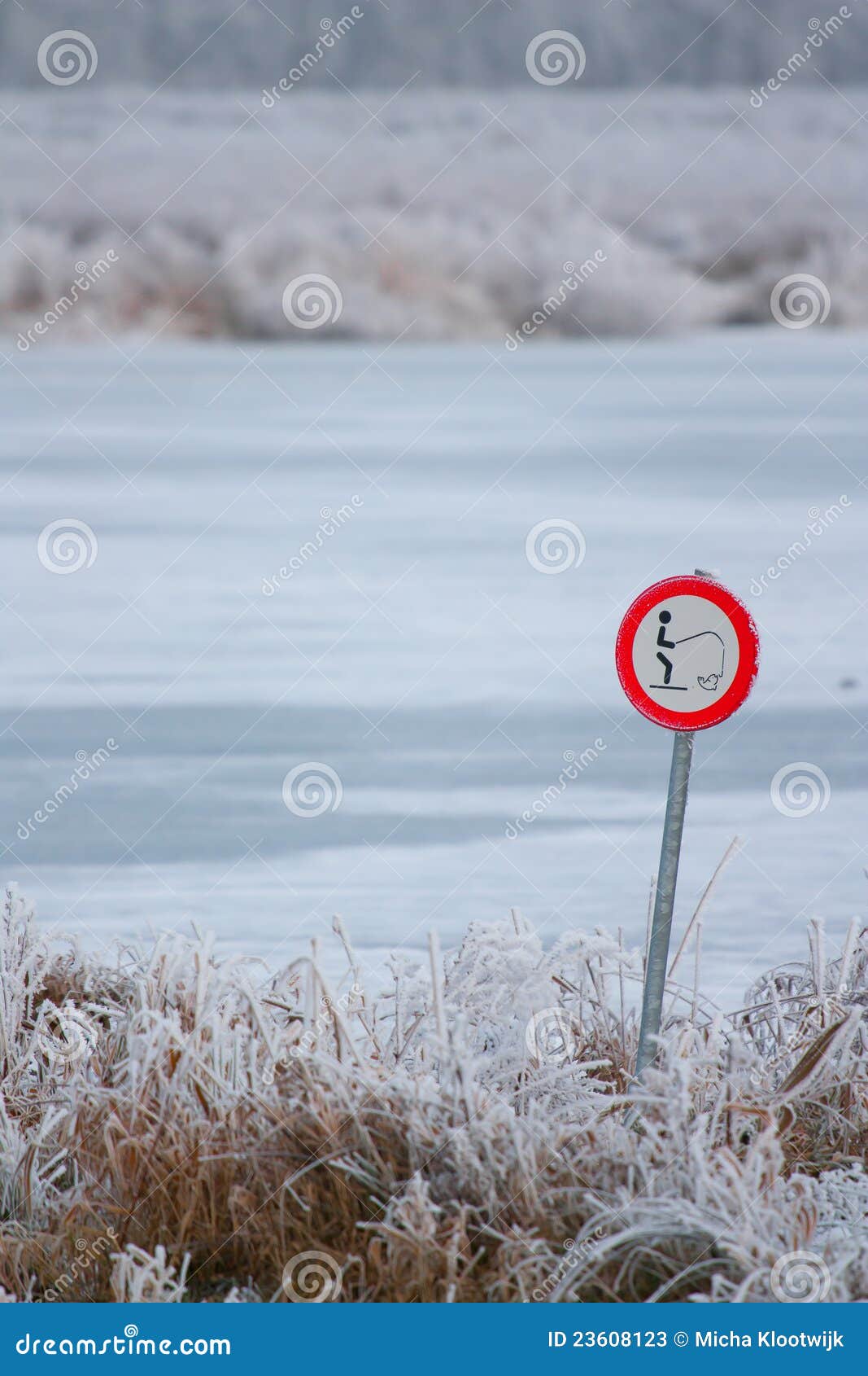 Forbidden To Fish in the Frozen Lake Stock Image - Image of fisherman ...