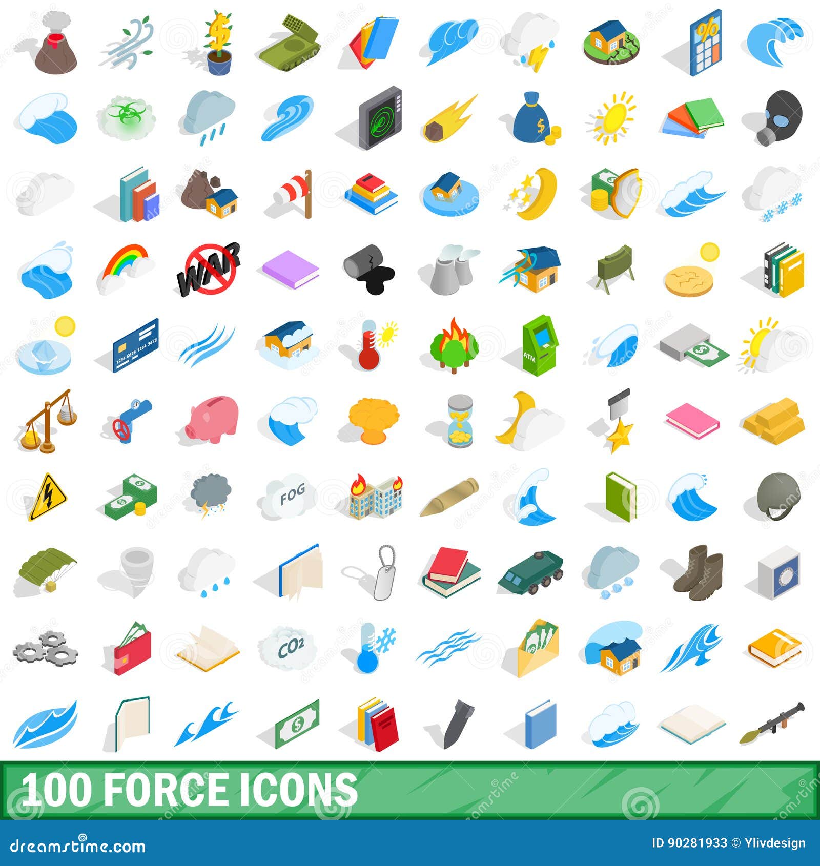 100 Force Icons Set, Isometric 3d Style Stock Vector - Illustration of ...