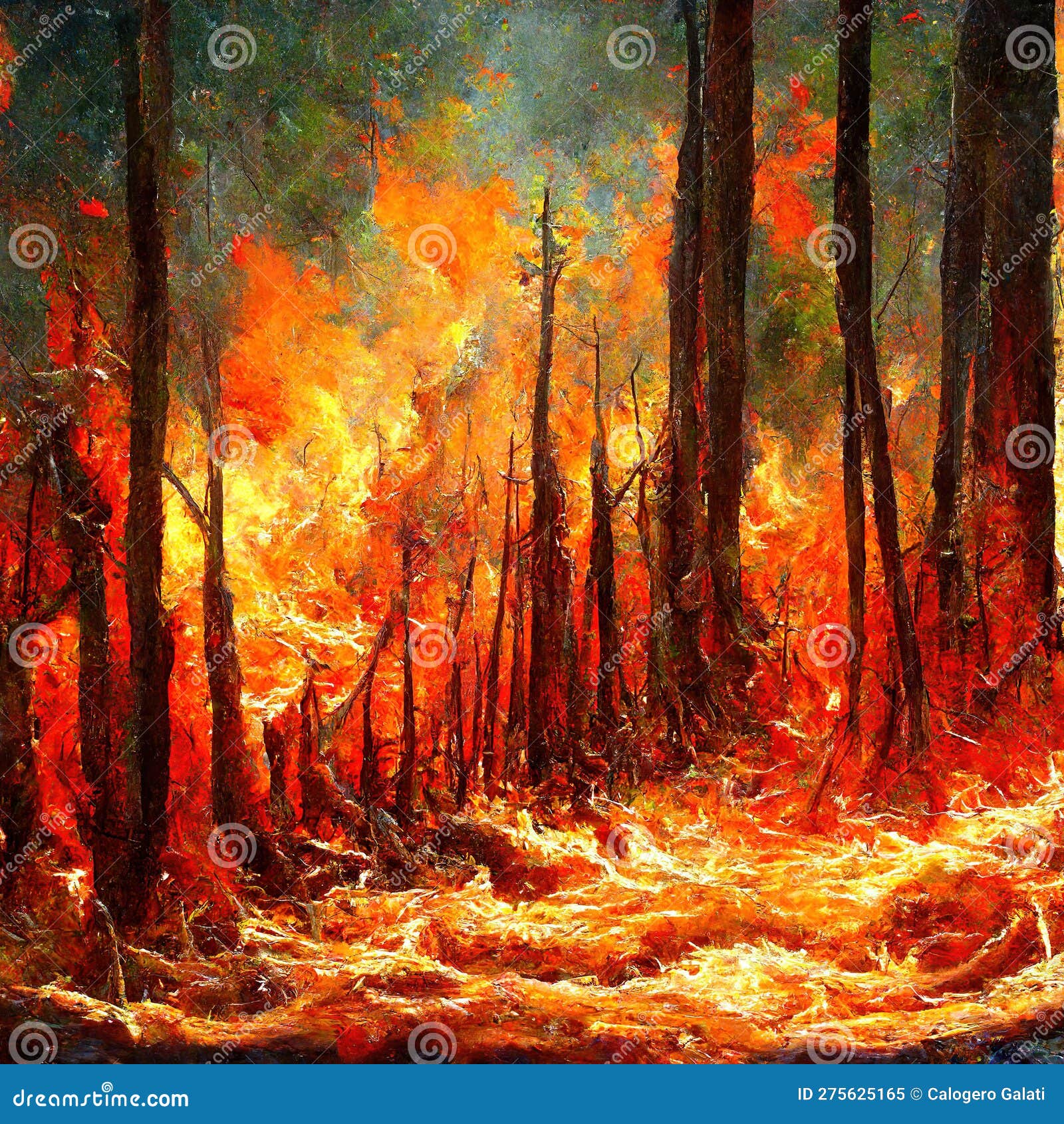 Force of Nature, Fire in Forest, Ai Generated Image Stock Illustration ...