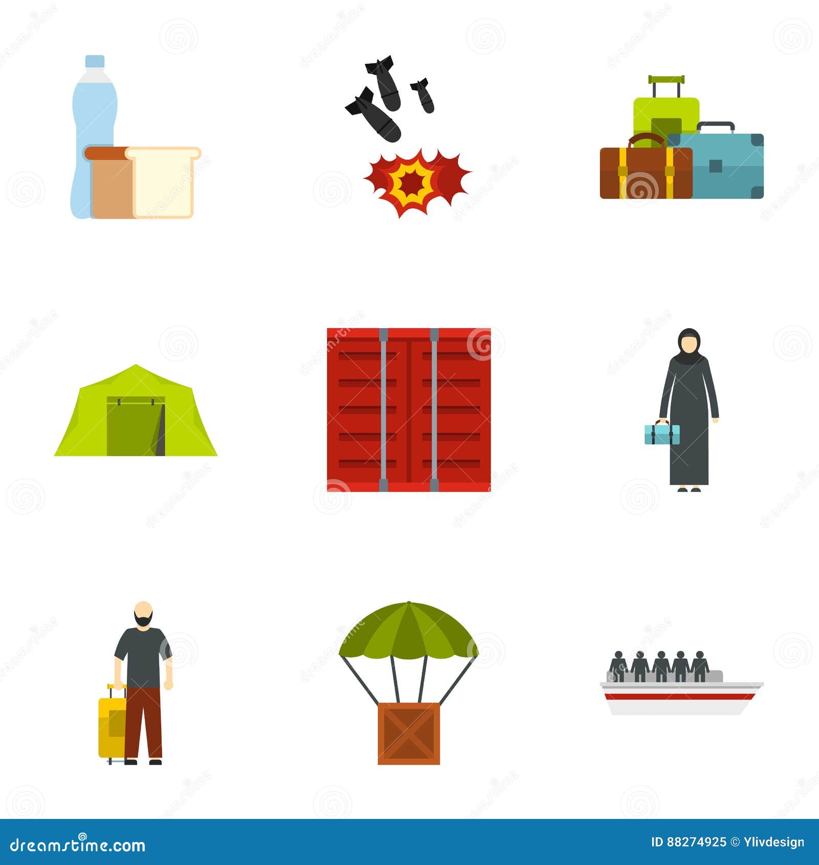 Forced Immigration Icons Set, Flat Style Stock Vector - Illustration of ...