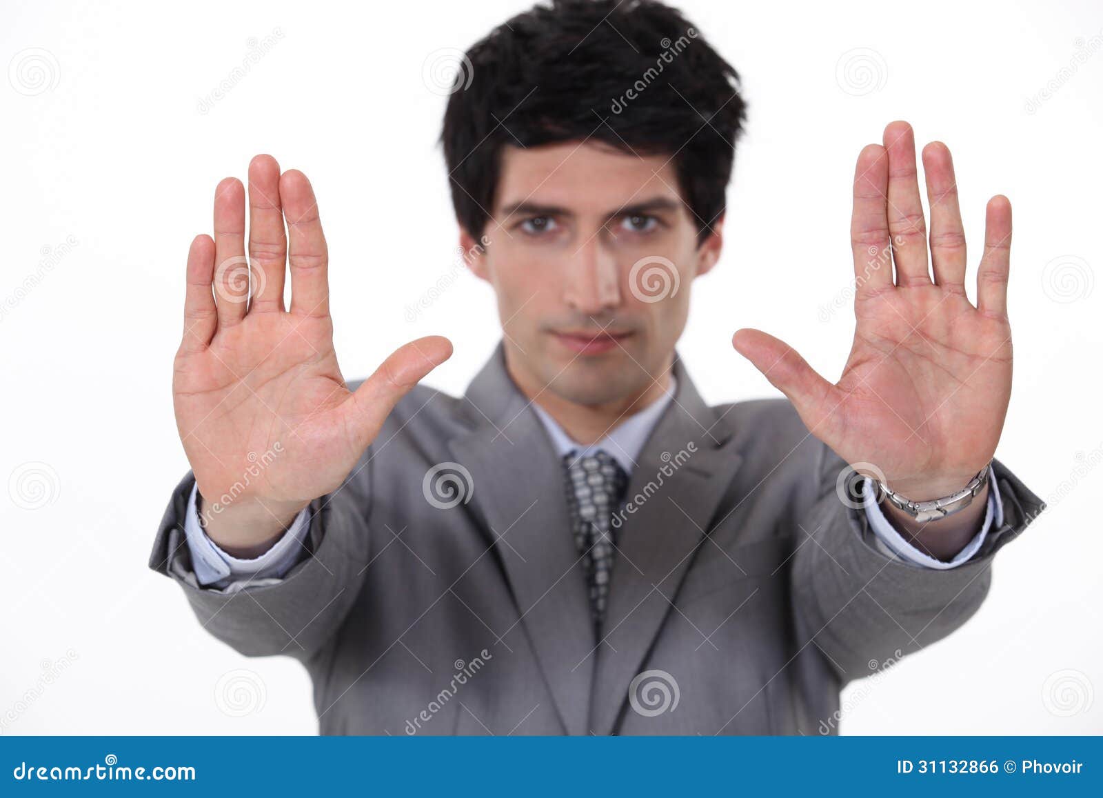 Forceful businessman stock photo. Image of hands, palms - 31132866