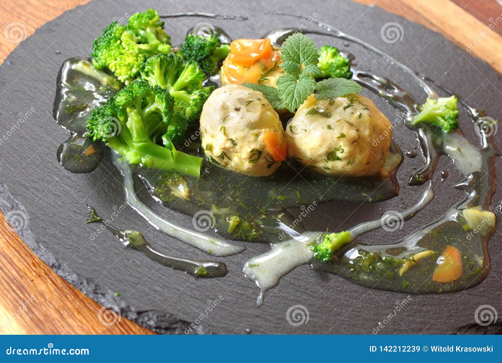 Forcemeat Balls with Sauce and Vegetable Stock Image - Image of dill ...