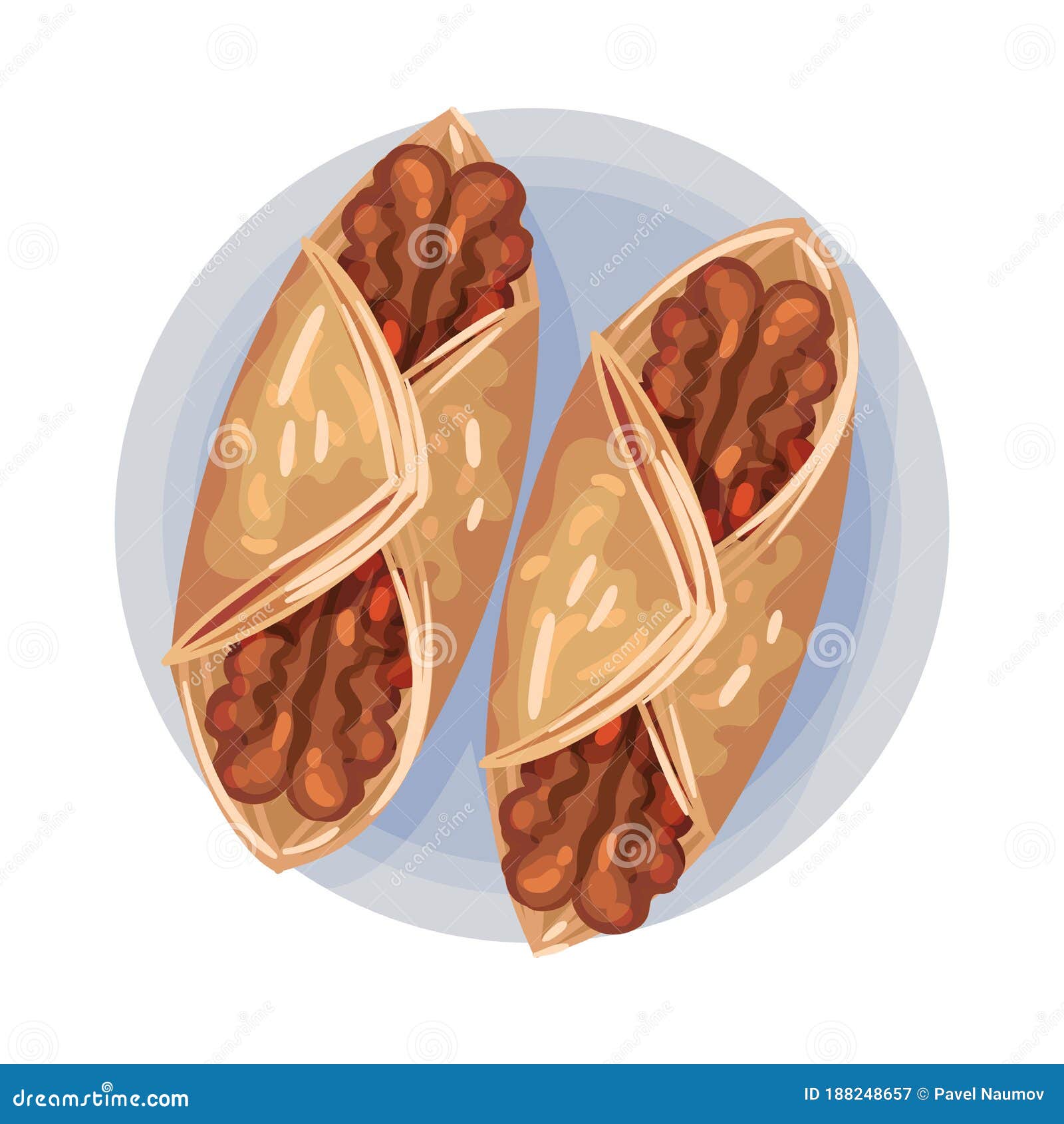 Flatbread With Forcemeat And Vegetables Served On Plate Top View Vector ...