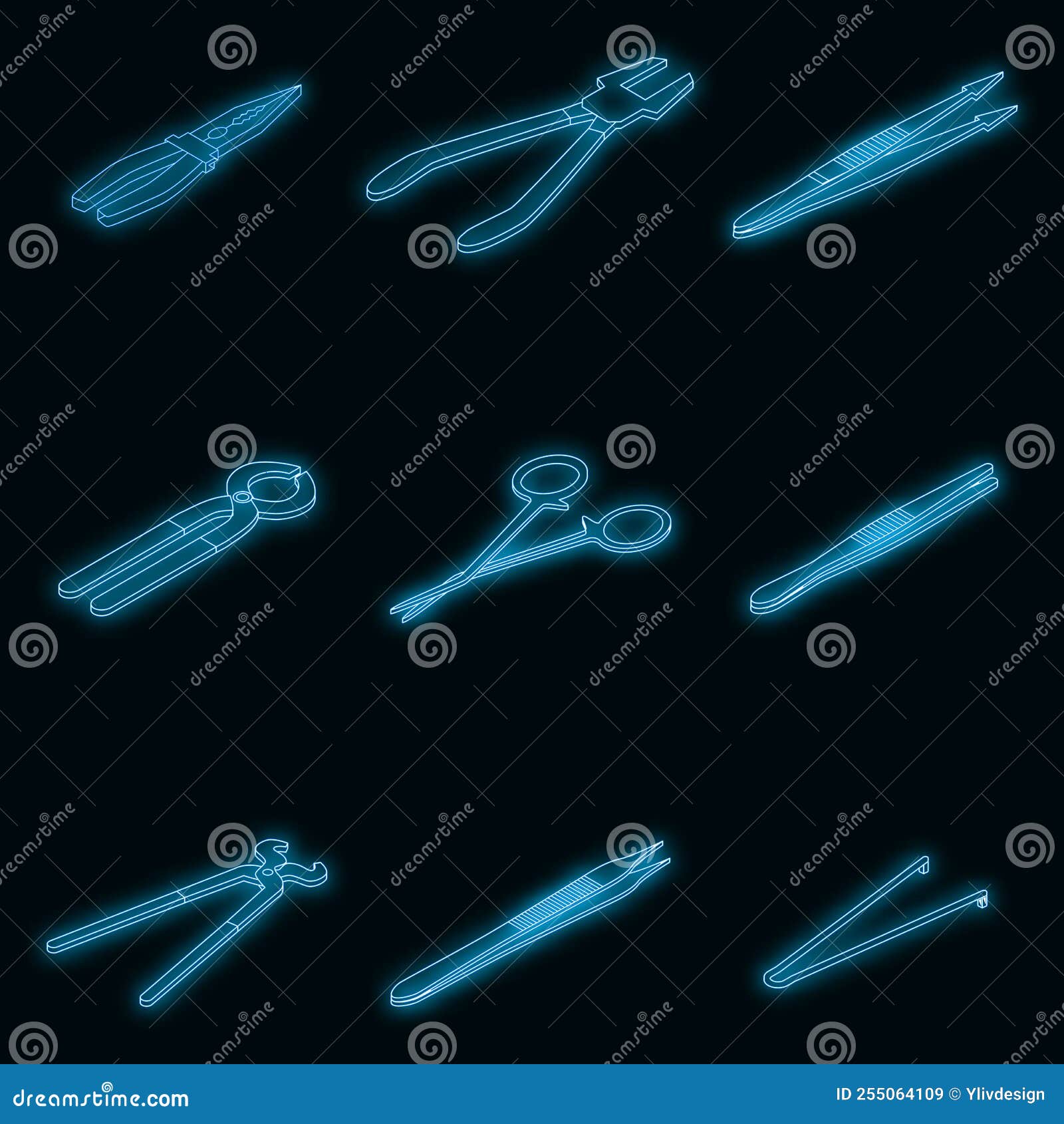 Forceps Icons Set Vector Neon Stock Vector - Illustration of extensions ...