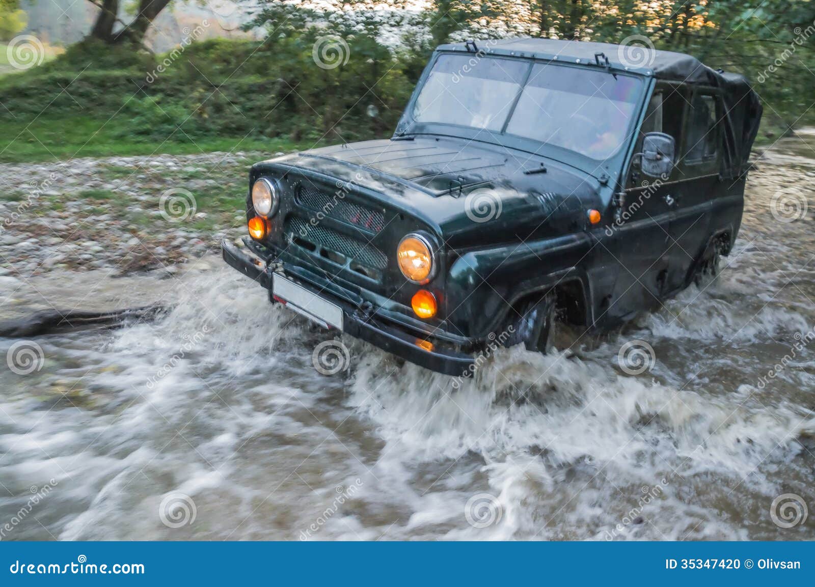 Fording a Car through a River Stock Photo - Image of headlights, river ...
