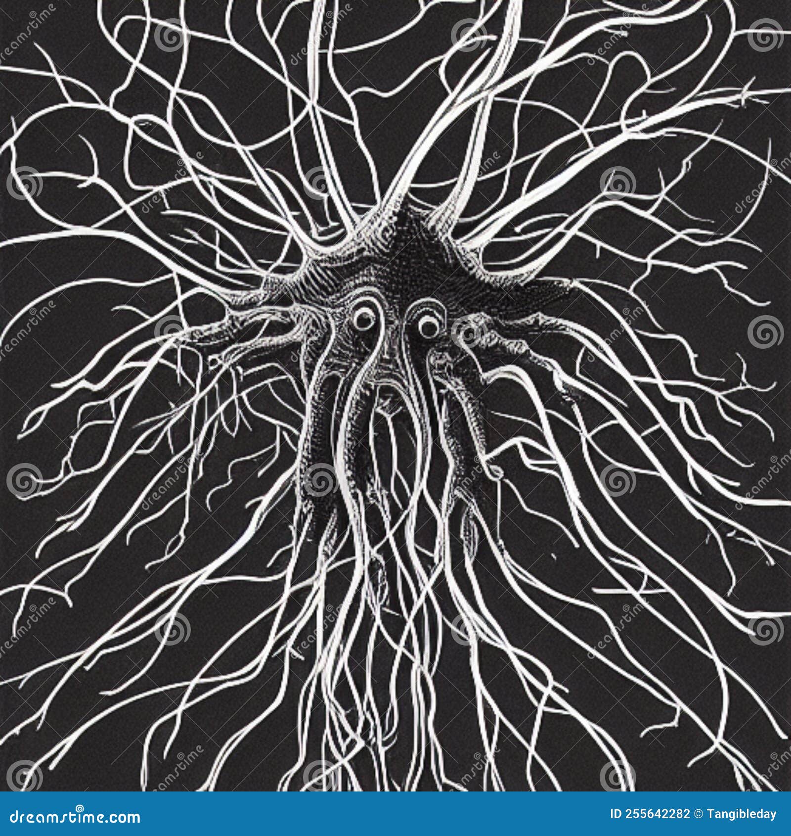 A Cthulhu Inspired Neuron Tree Branching White Against Black Royalty ...