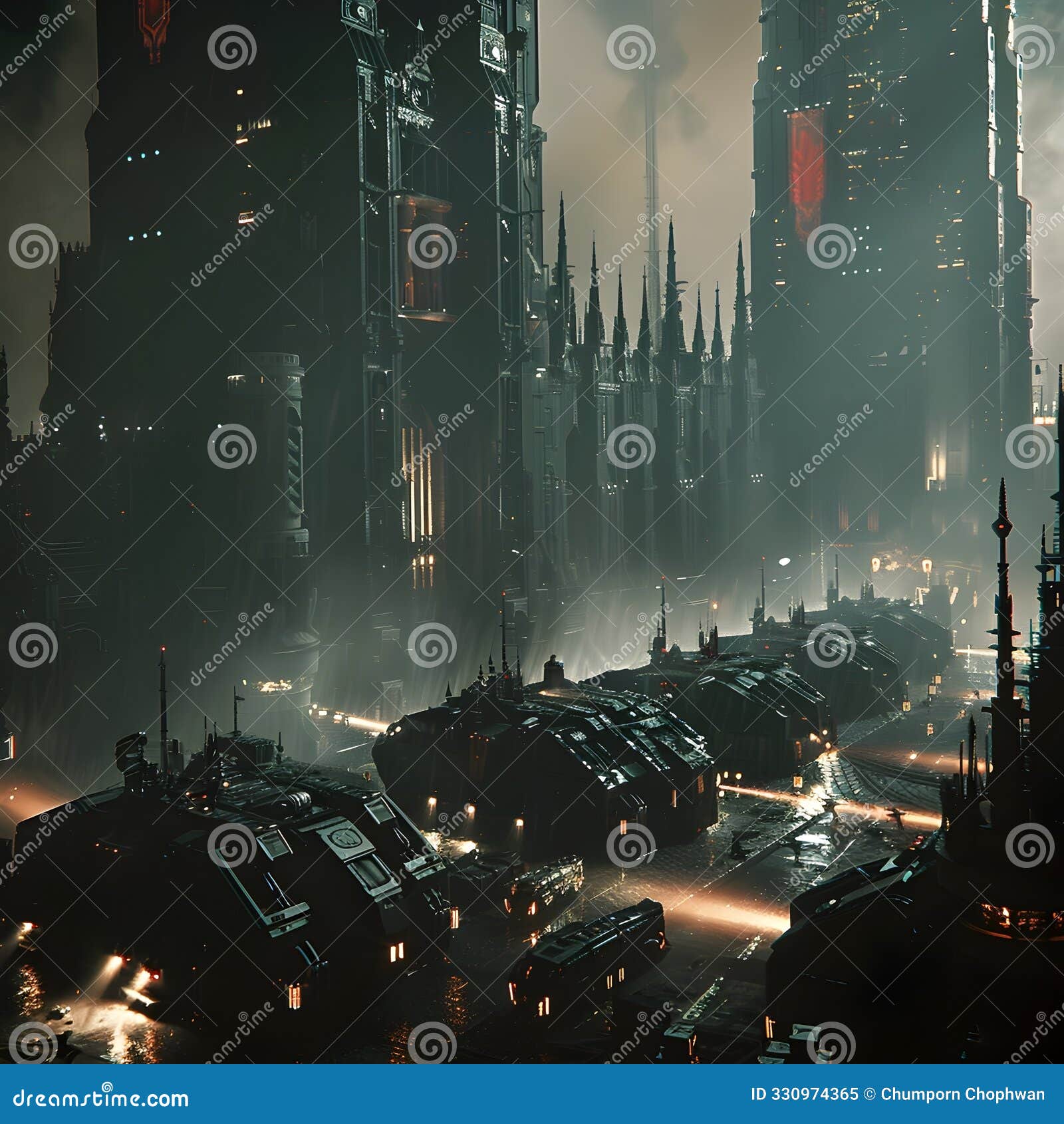 Foreboding Futuristic Sci Fi Landscape With Gothic Architecture And ...