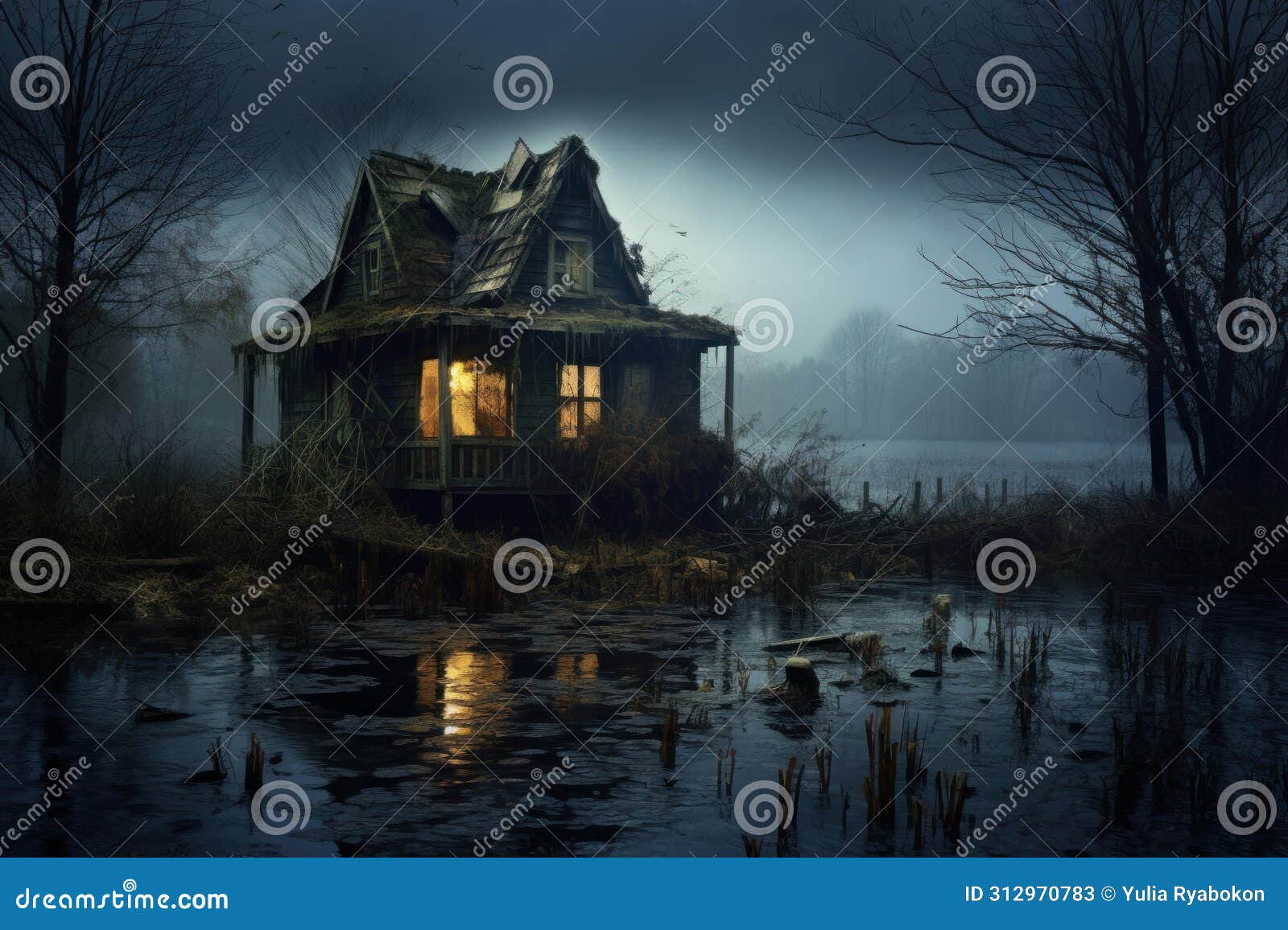 Foreboding Scary House Night. Generate Ai Stock Image - Image of grunge ...
