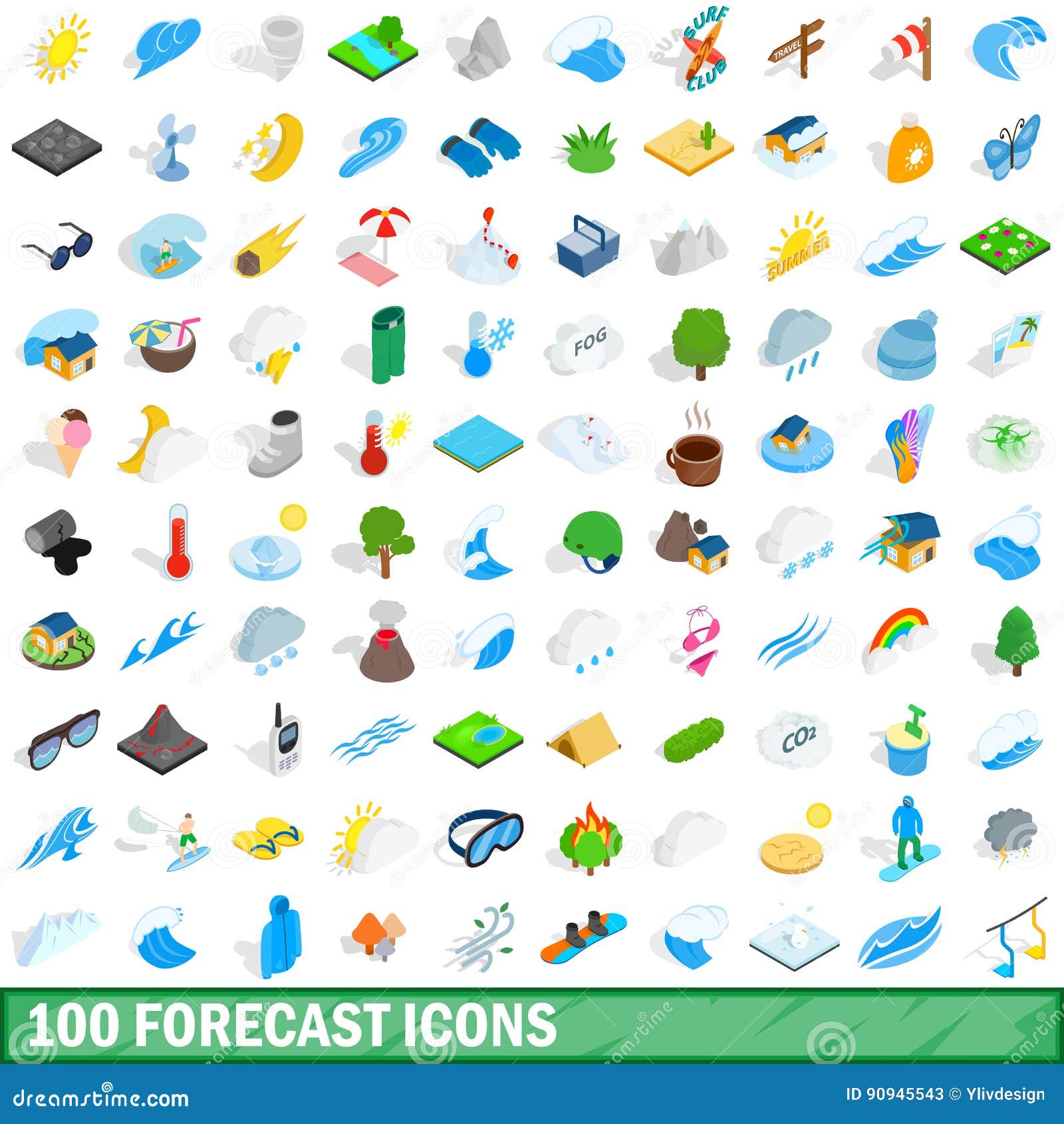100 Forecast Icons Set, Isometric 3d Style Stock Vector - Illustration ...