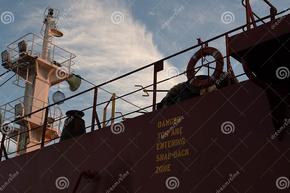 Forecastle Head Area of Cargo Ship with Warning Text Stock Photo ...
