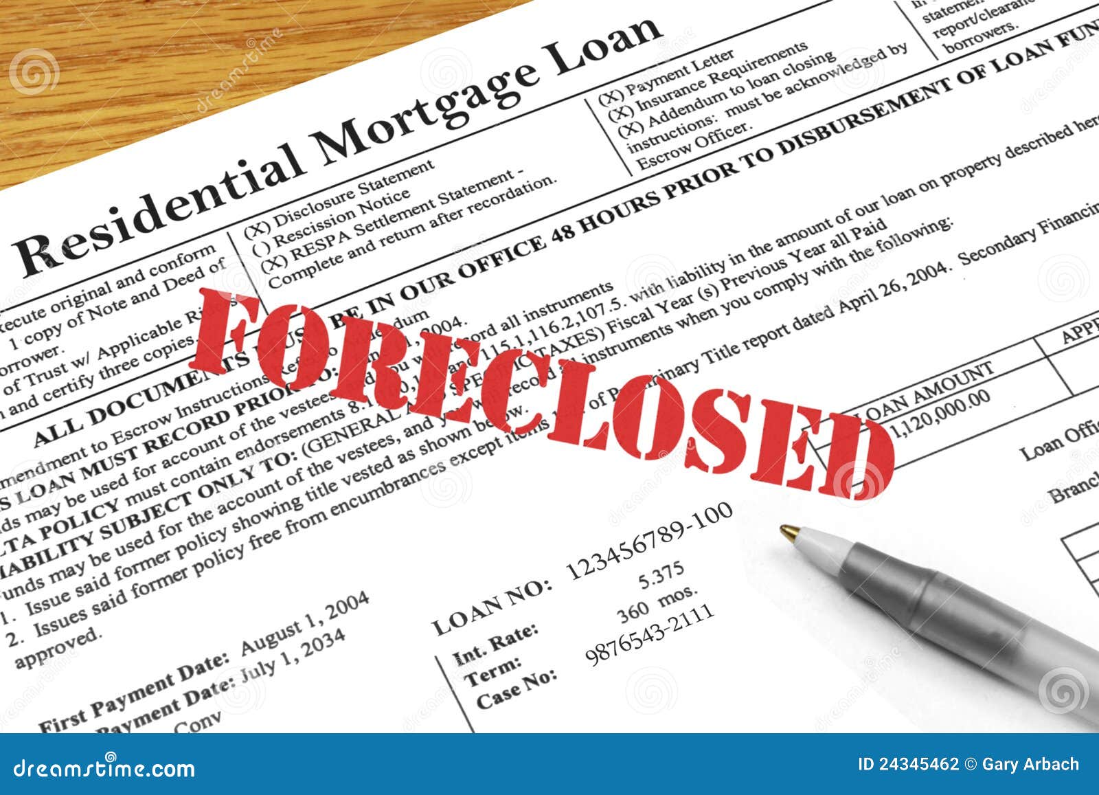 Foreclosed Stamped on Mortgage Document Stock Photo - Image of ...