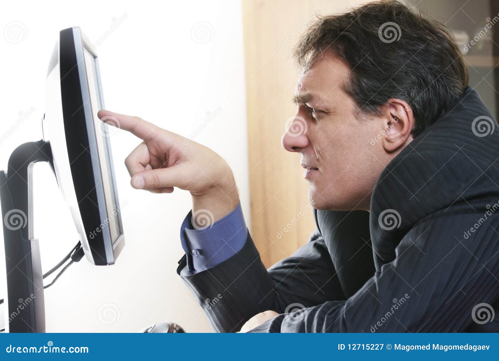 Forefinger on monitor stock image. Image of people, looking - 12715227