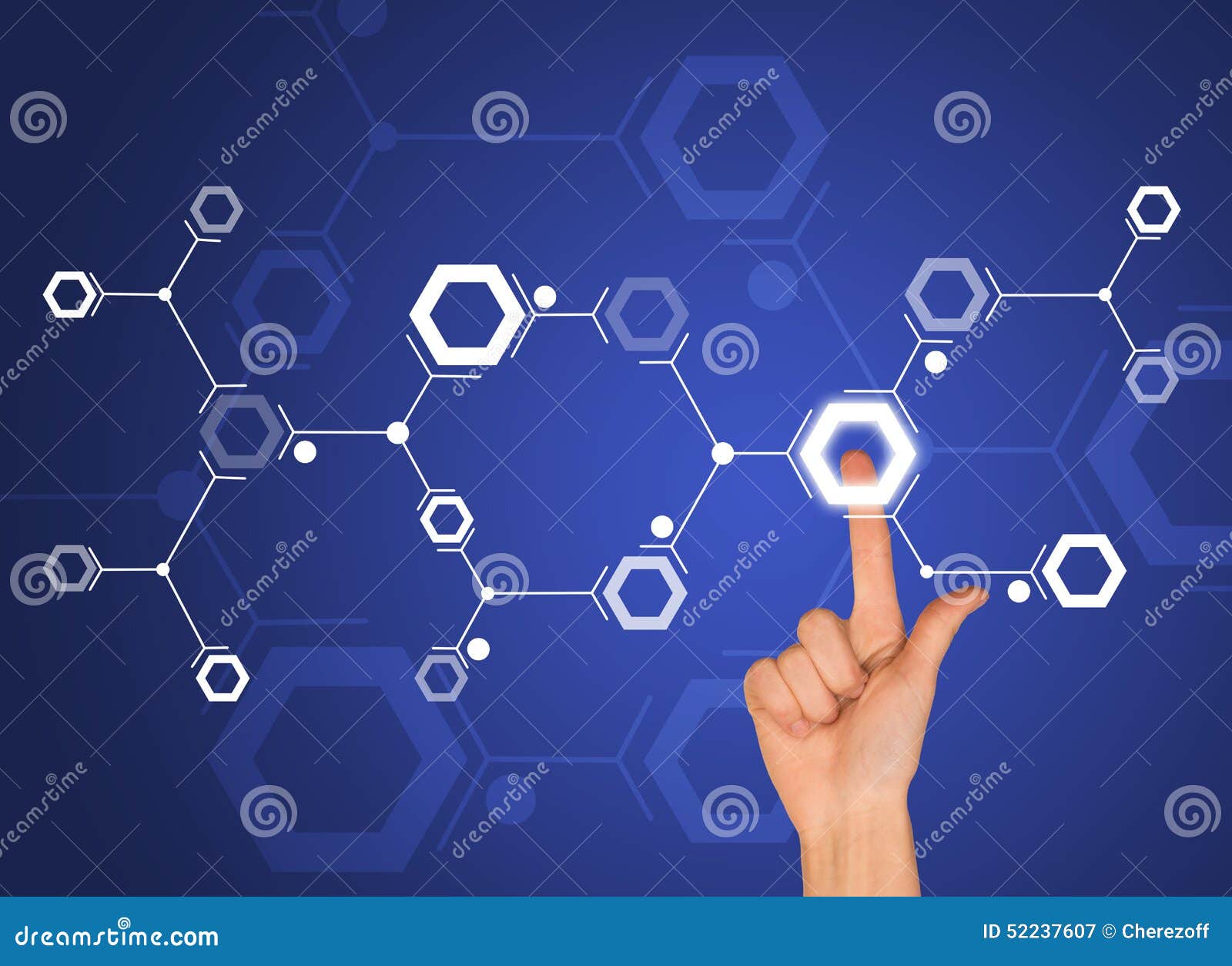 Forefinger Presses on White Hexagon. Connection Stock Image - Image of ...