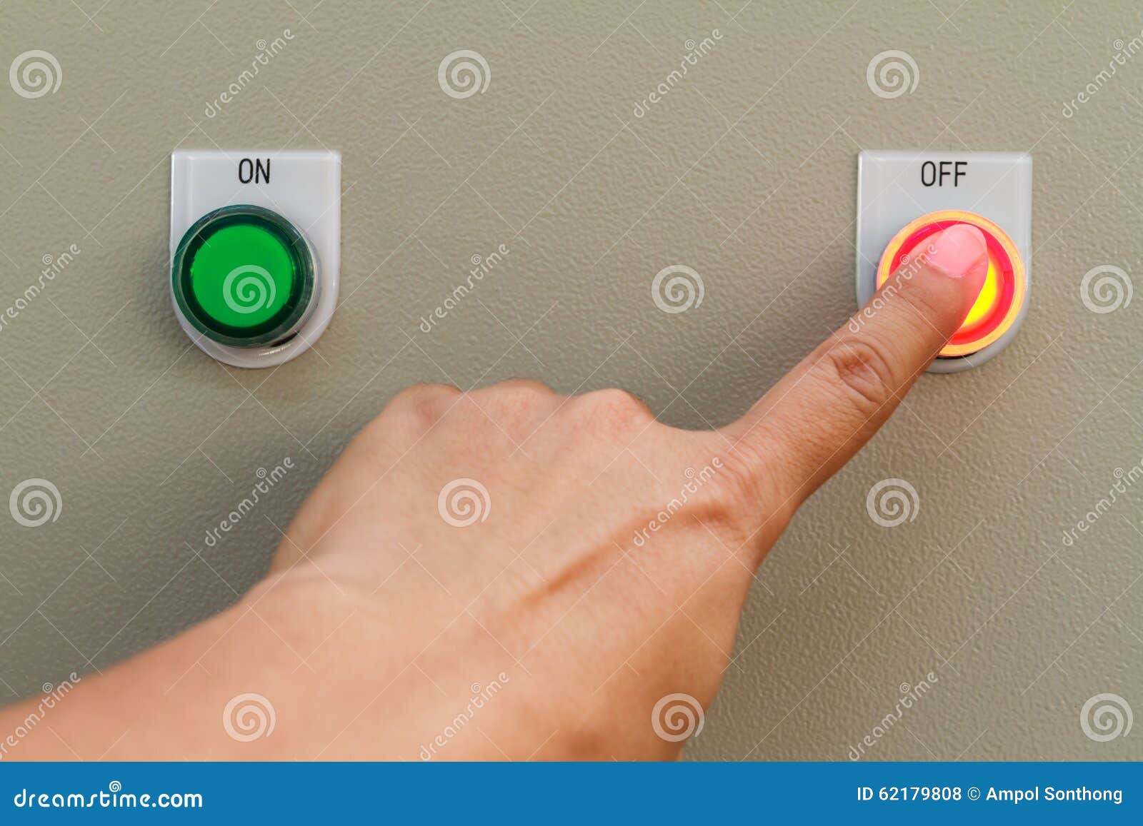 Forefinger Touch on Red Off Button Stock Photo - Image of panel, finger ...