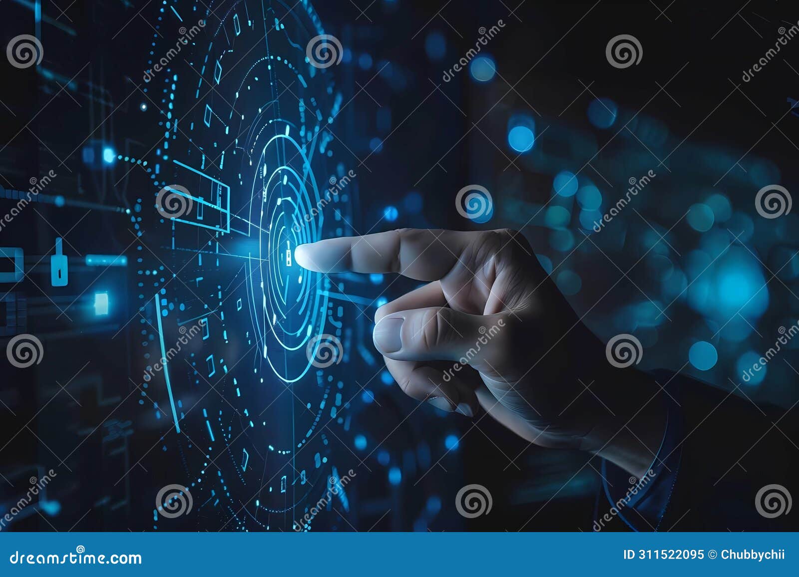 Forefinger Touching And Point To Light Bulb Icon On Virtual Screens ...