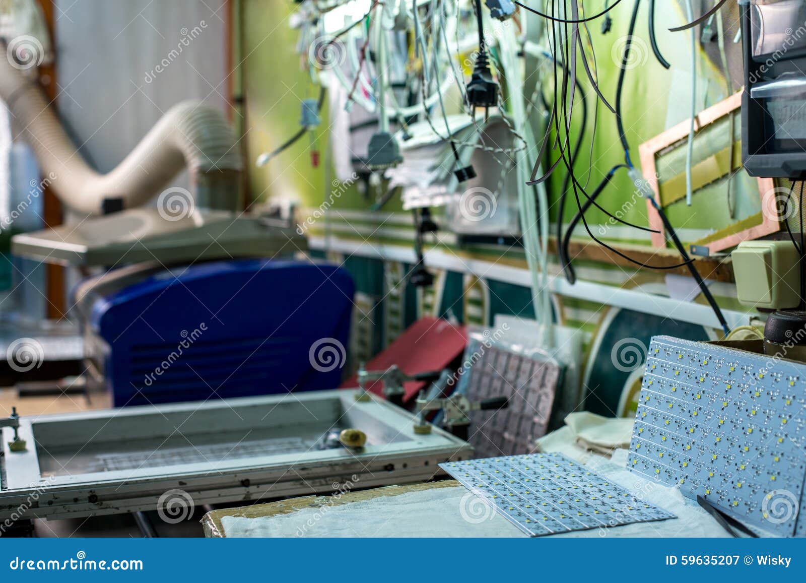 Foreground LED Panels in Production Workshop Stock Image - Image of ...