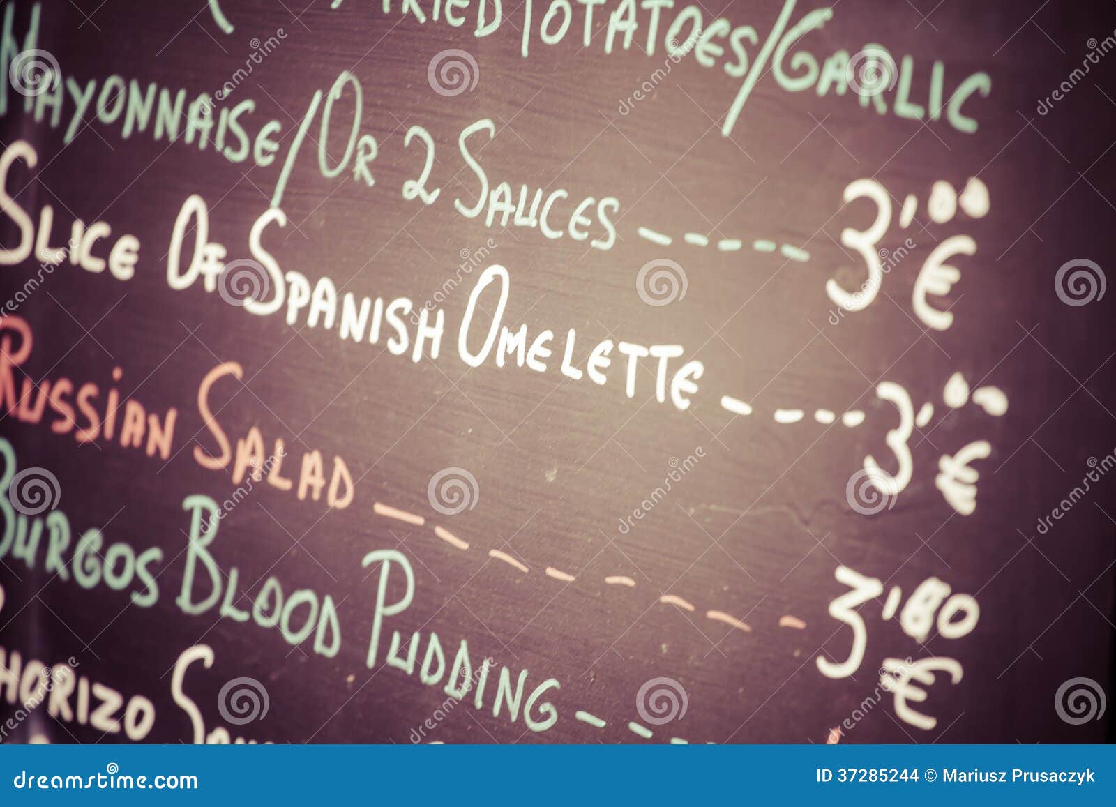 Foreground of a Poster of the Menu in a Typical Spanish Restaurant ...