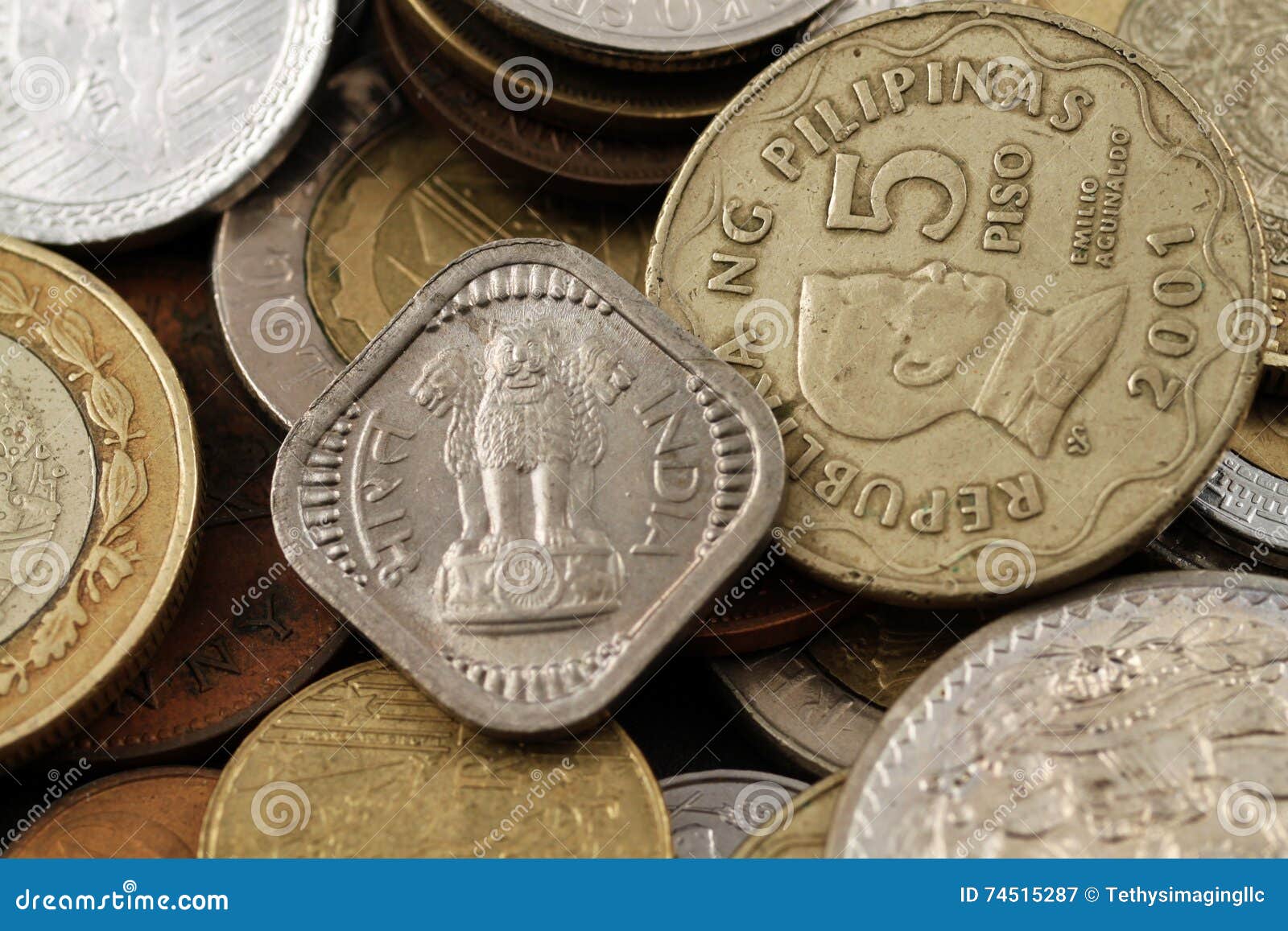 Foreign Coins Close Up stock image. Image of foreign - 74515287