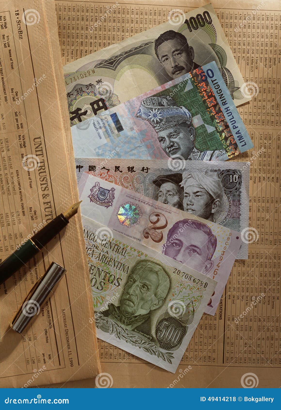 Foreign currencies notes stock photo. Image of vertical - 49414218