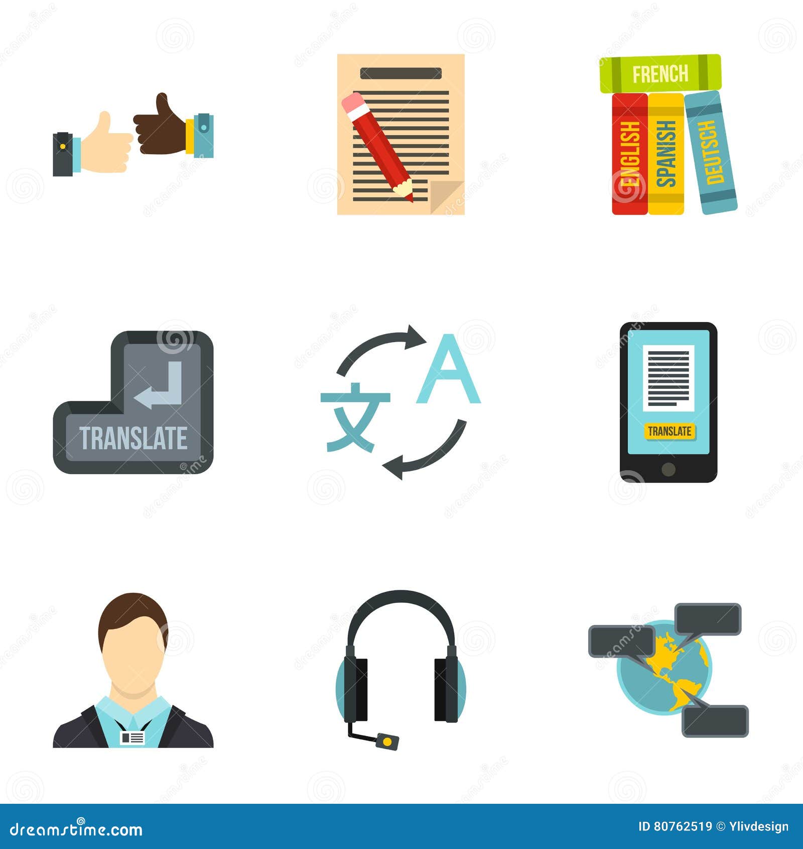 Foreign Language Icons Set, Flat Style Stock Vector - Illustration of ...