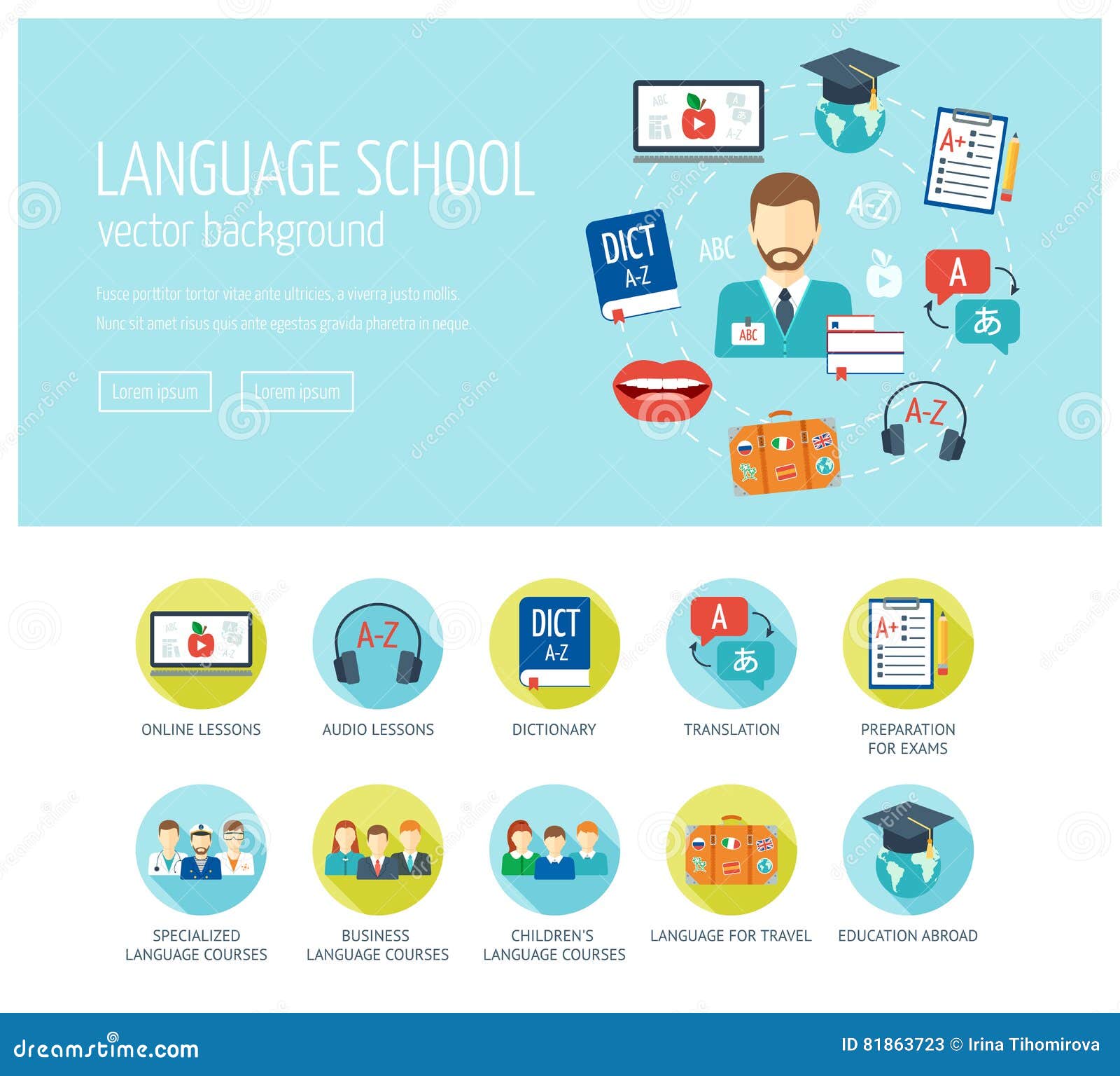 Foreign Language Learning Web Design Concept for Website and Landing ...