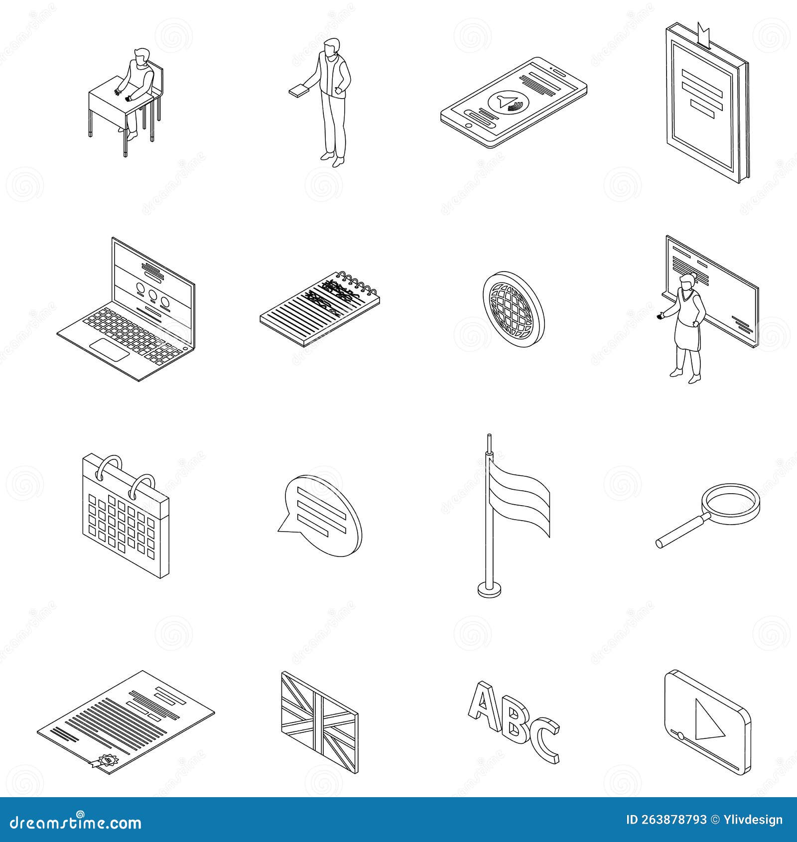 Foreign Language Teacher Icons Set Outline Vector Stock Vector ...