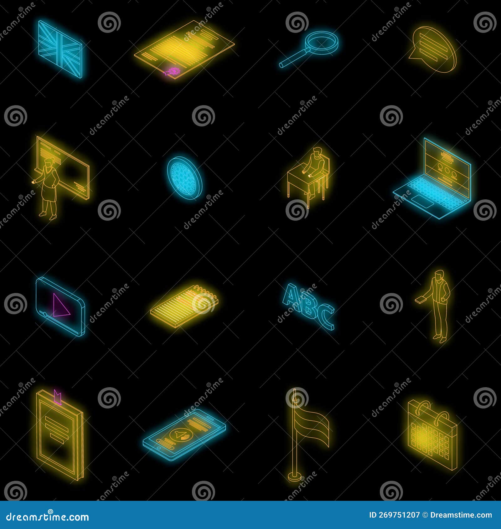 Foreign Language Teacher Icons Set Vector Neon Stock Vector ...