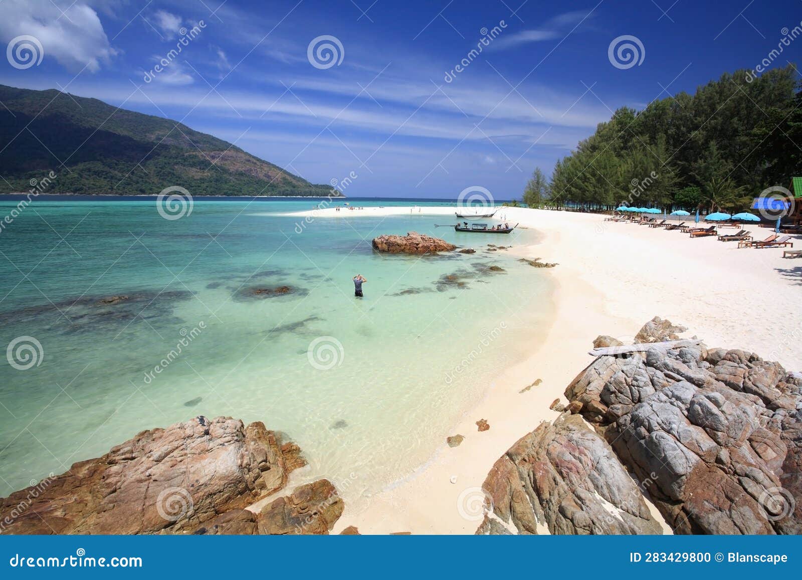 Foreign Man on Turquoise Andaman Sea and Beach of Ko Lipe Stock Photo ...
