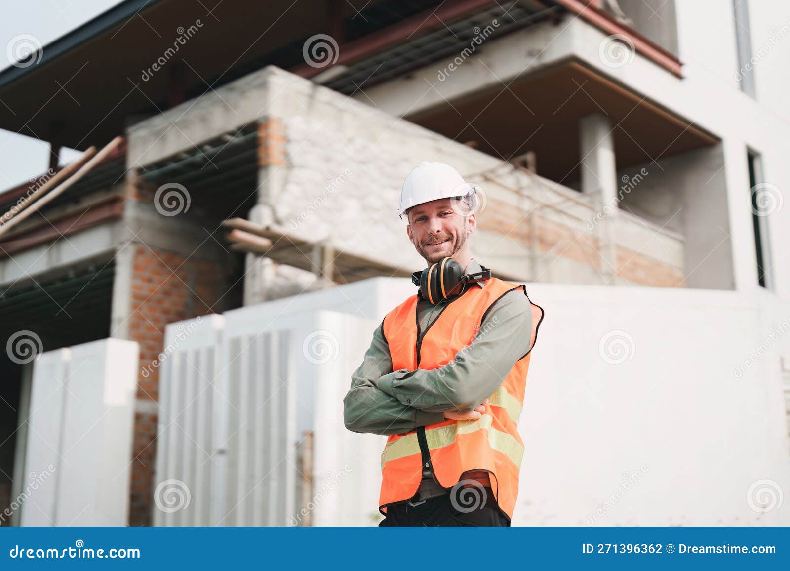 Foreman Builder Man at Construction Site. American Foreman Construction ...