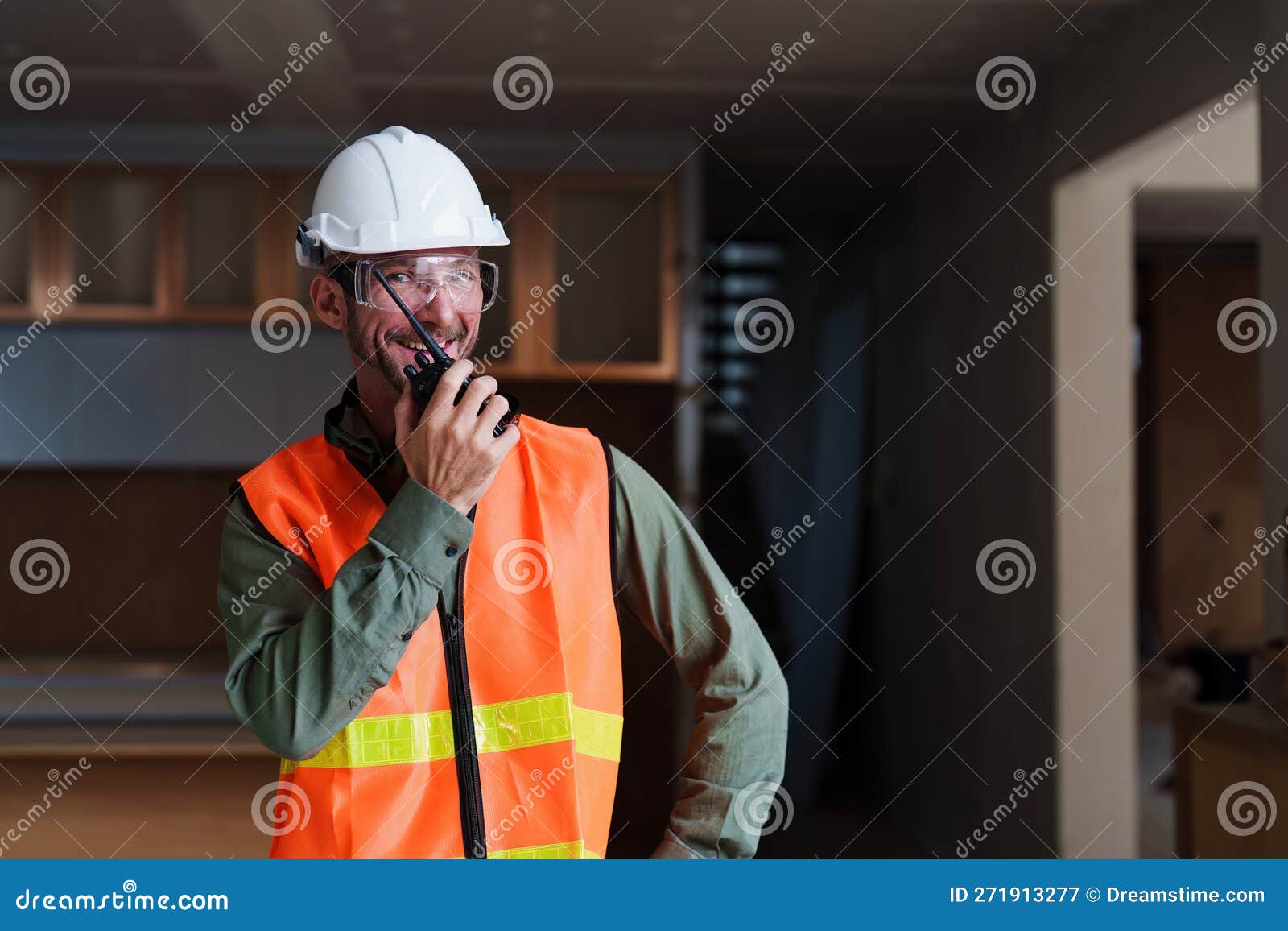 Foreman Builder Man at Construction Site. American Foreman Construction ...