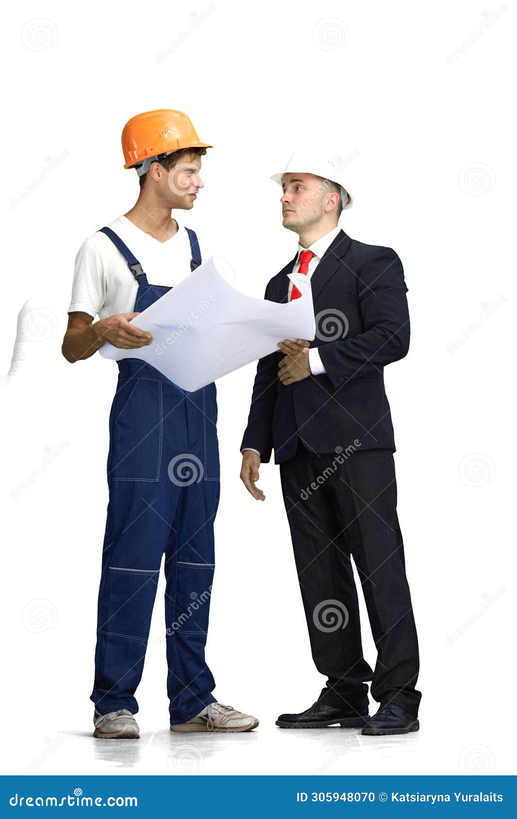 Foreman and Builder, on a White Background, in Full Height Stock Photo ...