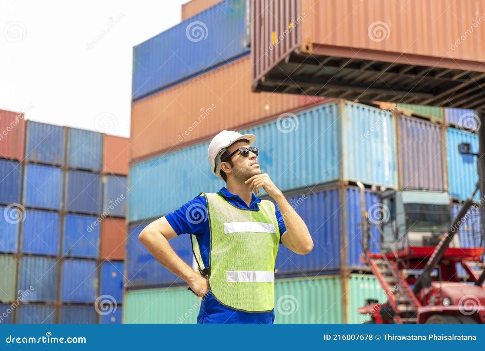 Foreman Checking Control Loading Containers Box from Cargo. Foreman ...