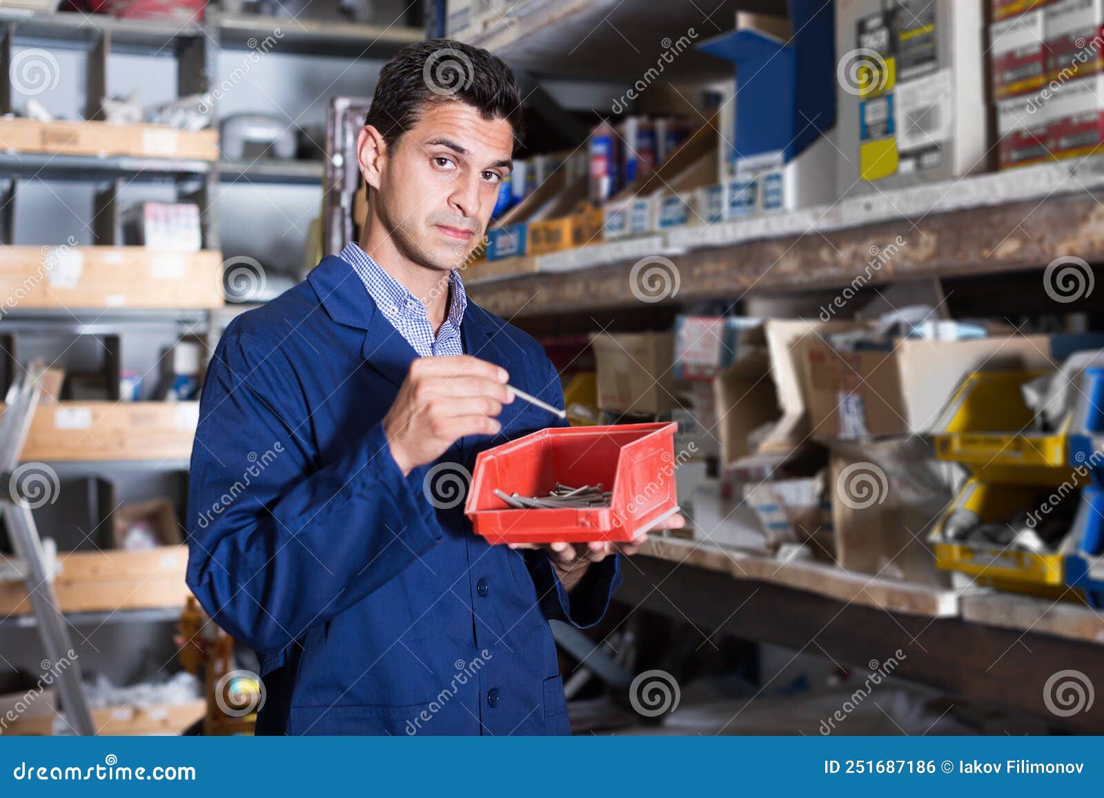 Foreman is Choosing Small Details Which is in Boxes Stock Photo - Image ...