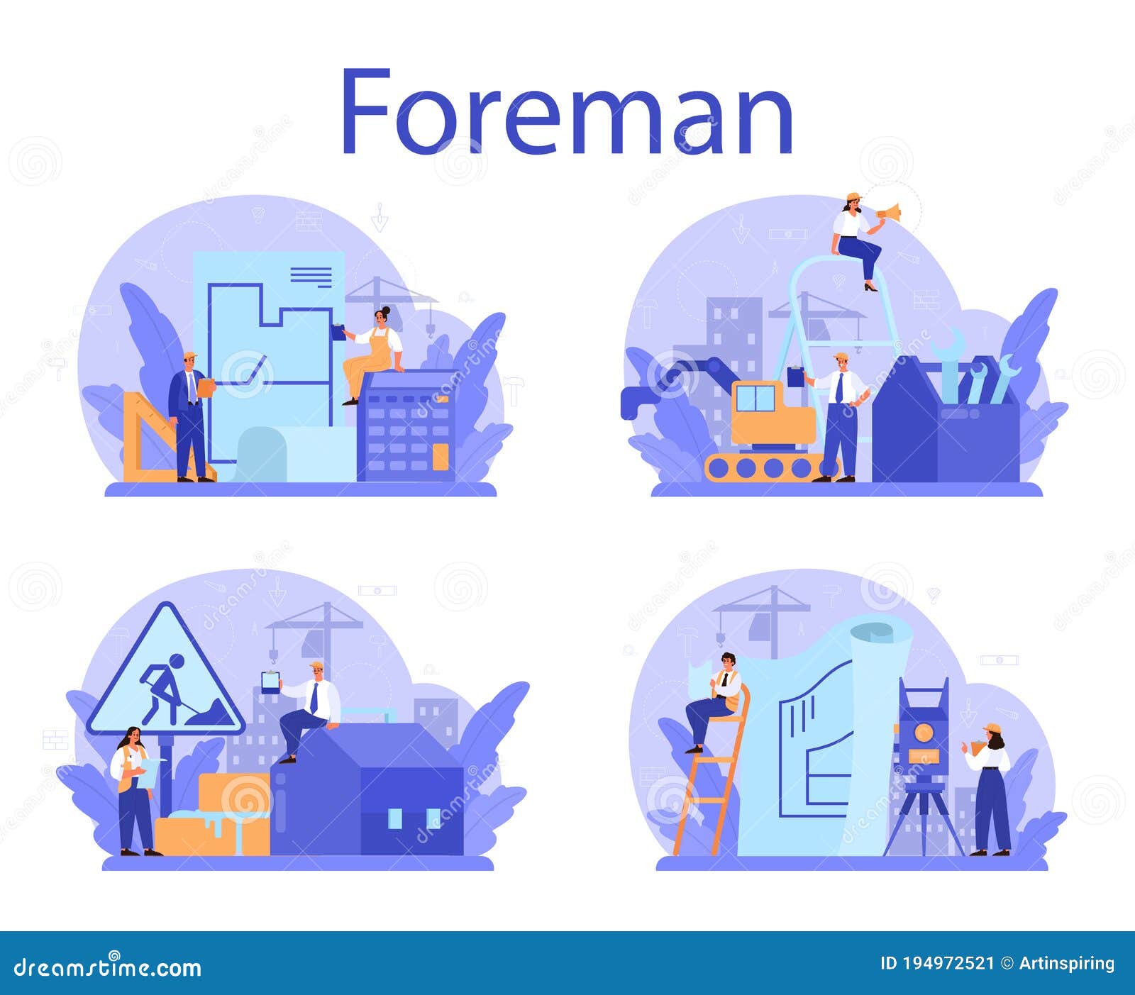 Foreman Concept Set. Main Engineer Leading at Construction Site Stock ...