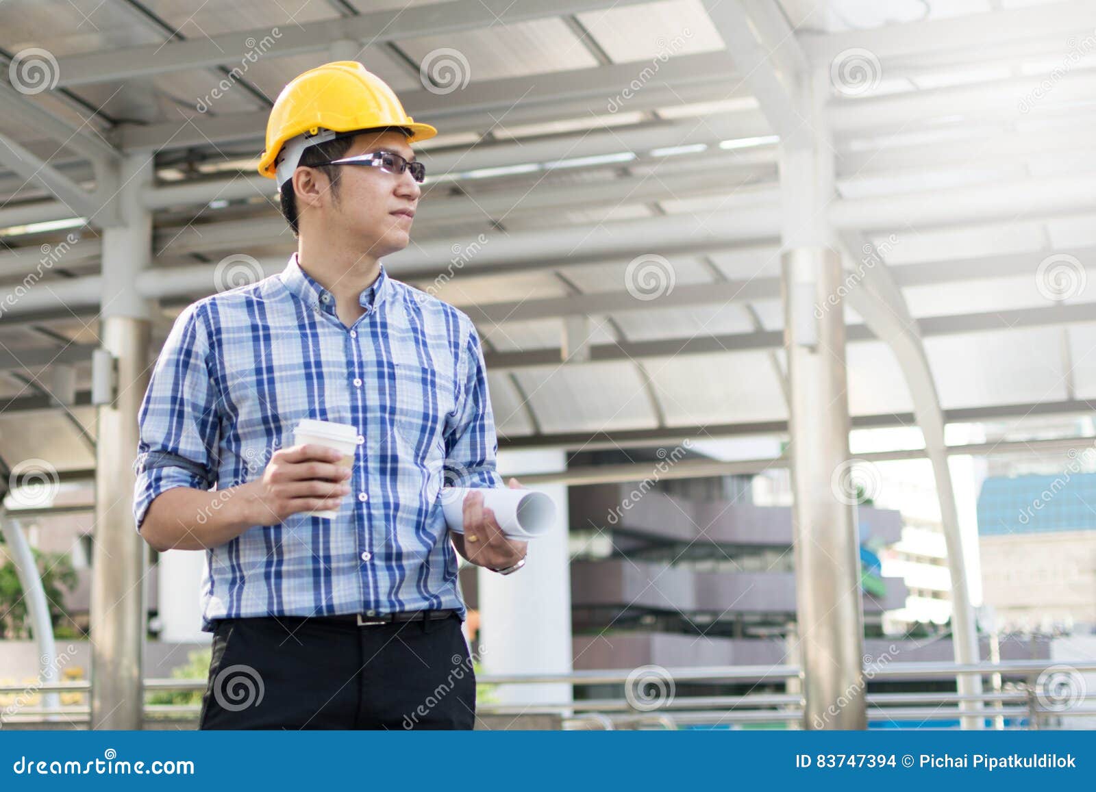 Foreman Construction Worker Holding Blueprint Stock Photo - Image of ...