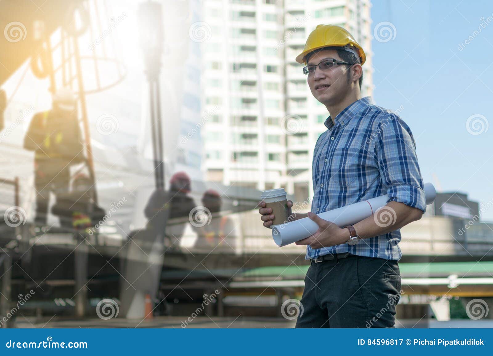 Foreman Construction Worker Holding Blueprint Stock Image - Image of ...