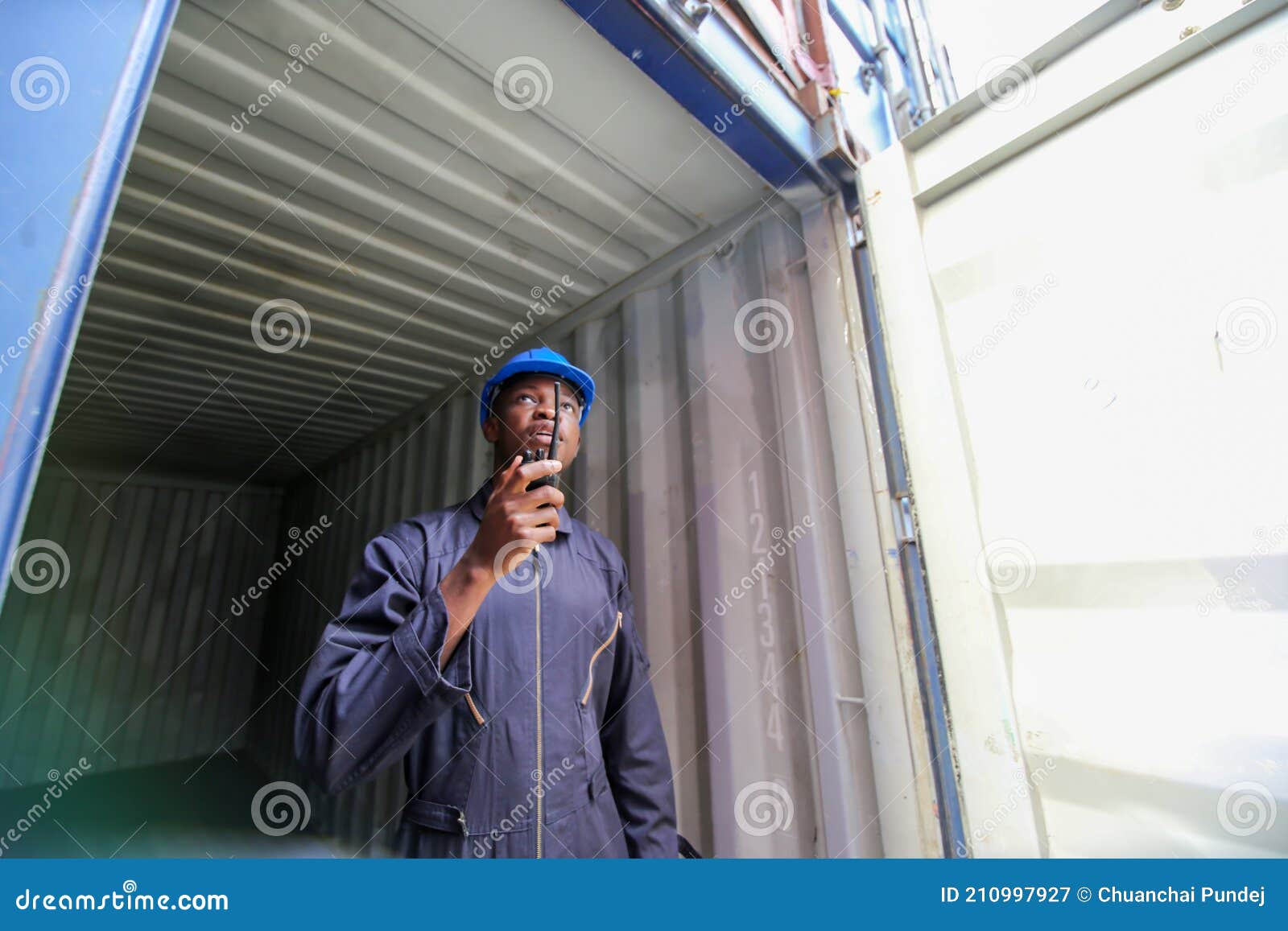 Foreman Control Industrial Container Cargo Freight Ship at Industry ...