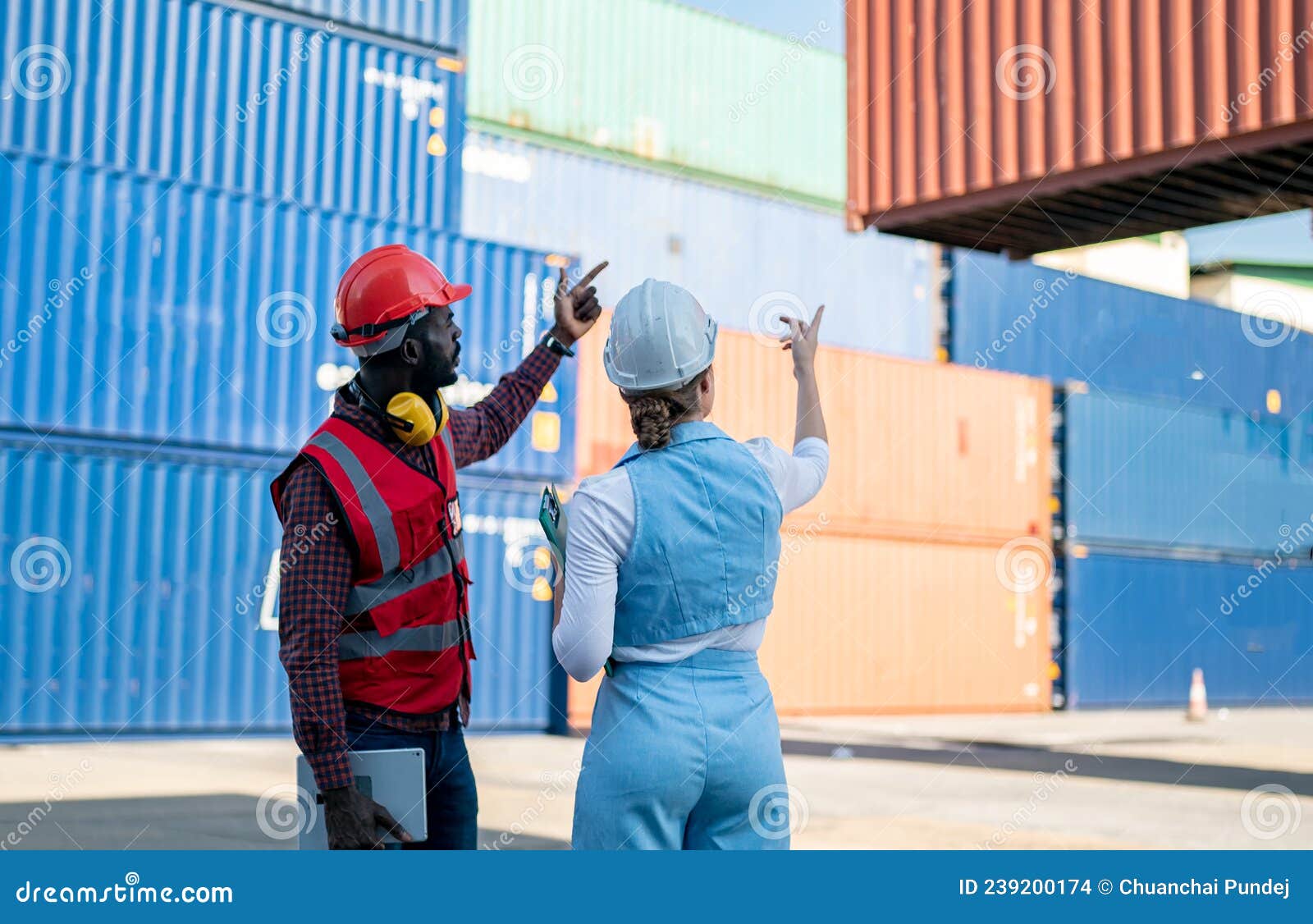 Foreman Control Loading Containers Box from Cargo Freight Ship for ...