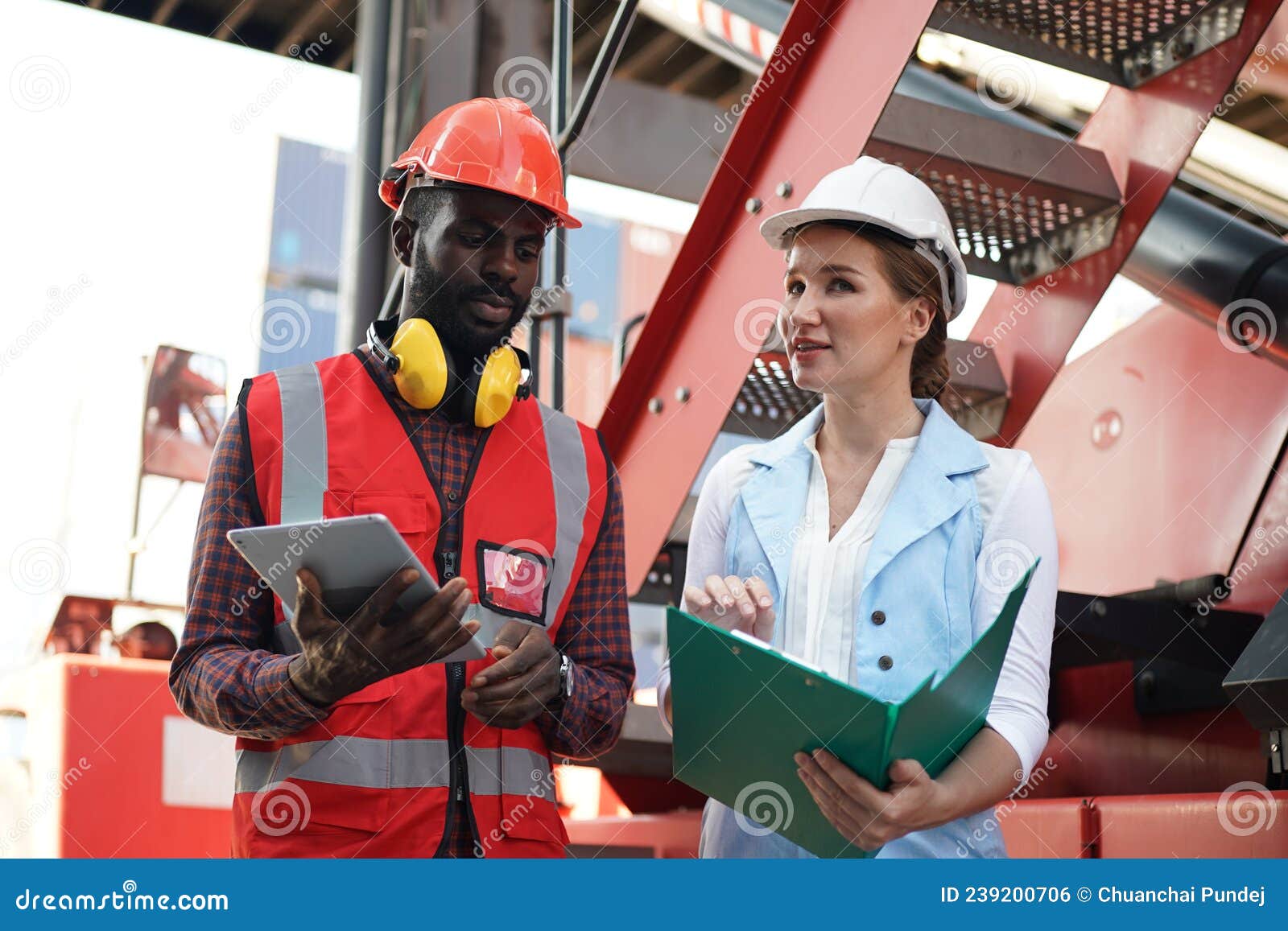 Foreman Control Loading Containers Box from Cargo Freight Ship for ...