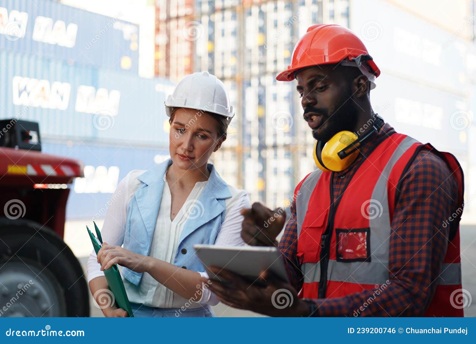 Foreman Control Loading Containers Box from Cargo Freight Ship for ...