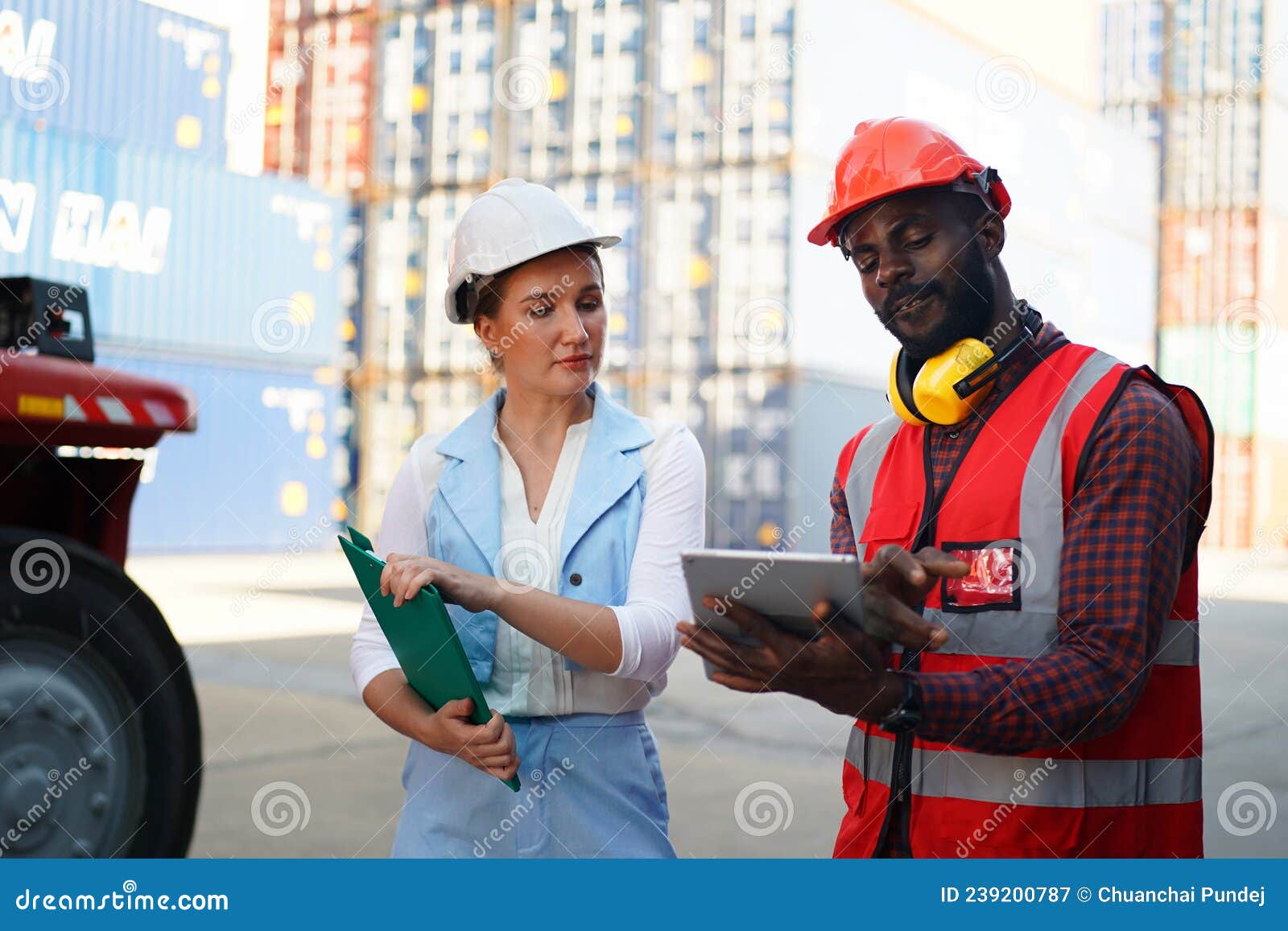 Foreman Control Loading Containers Box from Cargo Freight Ship for ...