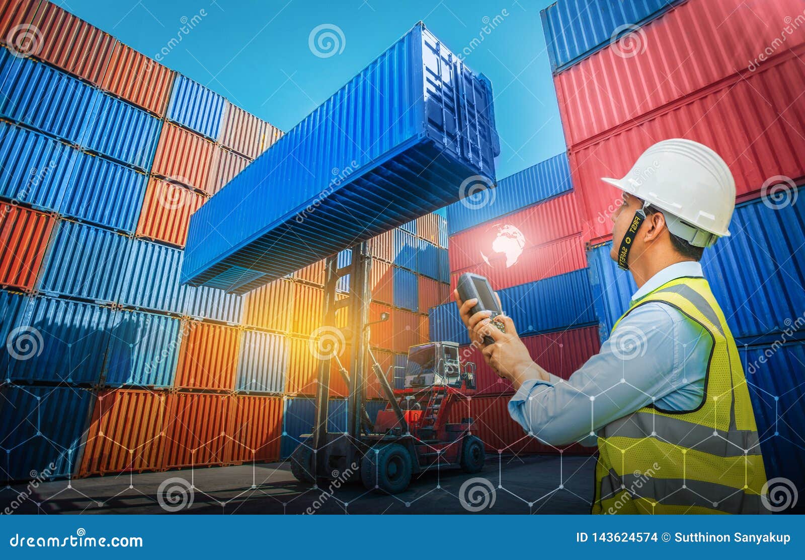 Foreman Control Loading Containers Box from Cargo Freight Ship for ...