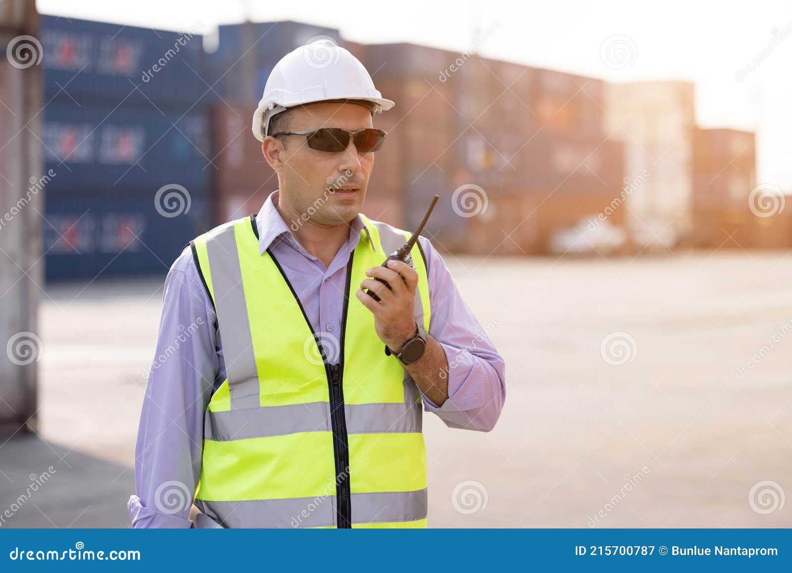 Foreman Control Loading Containers Box from Cargo Freight Ship for ...