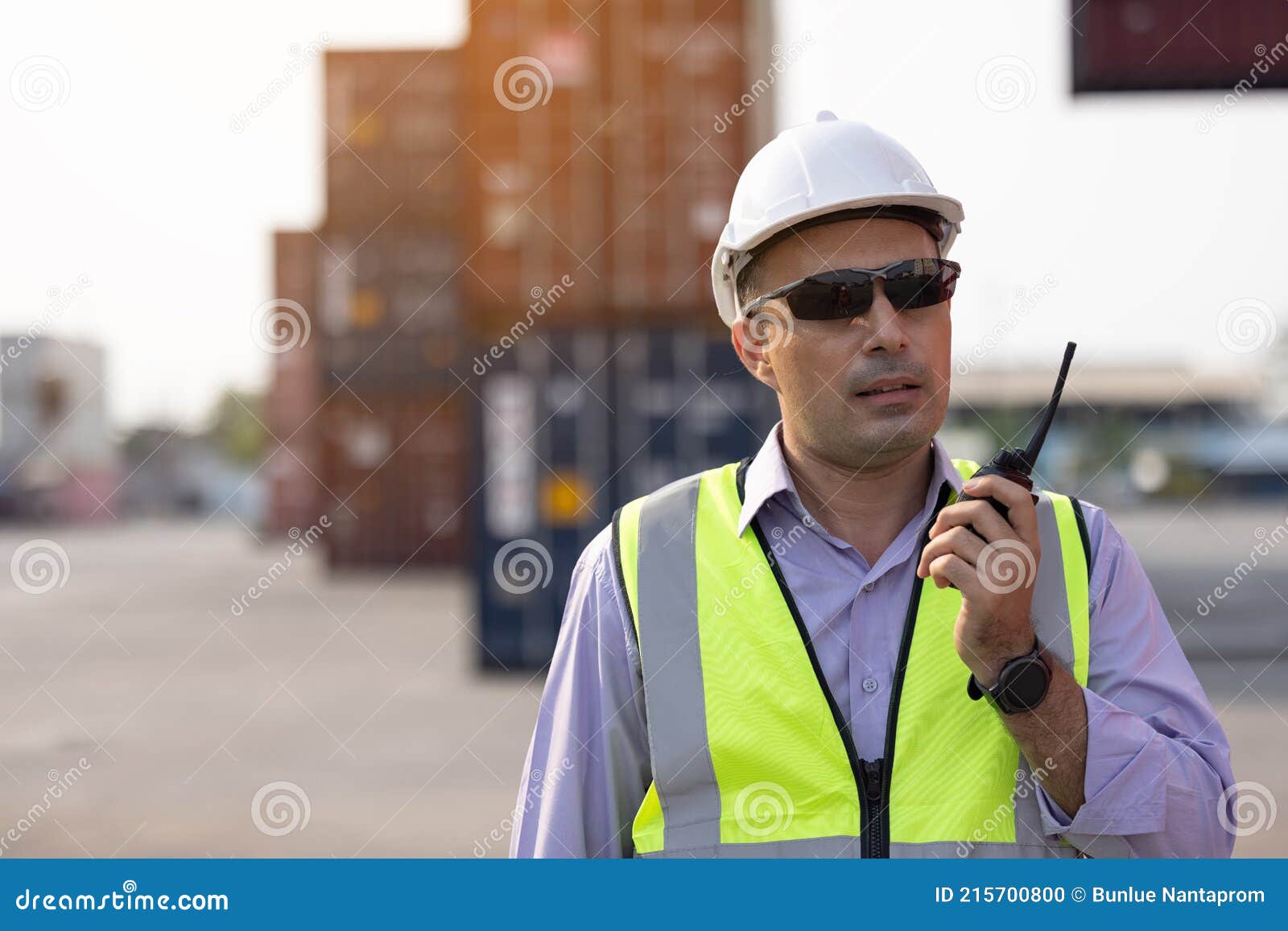 Foreman Control Loading Containers Box from Cargo Freight Ship for ...