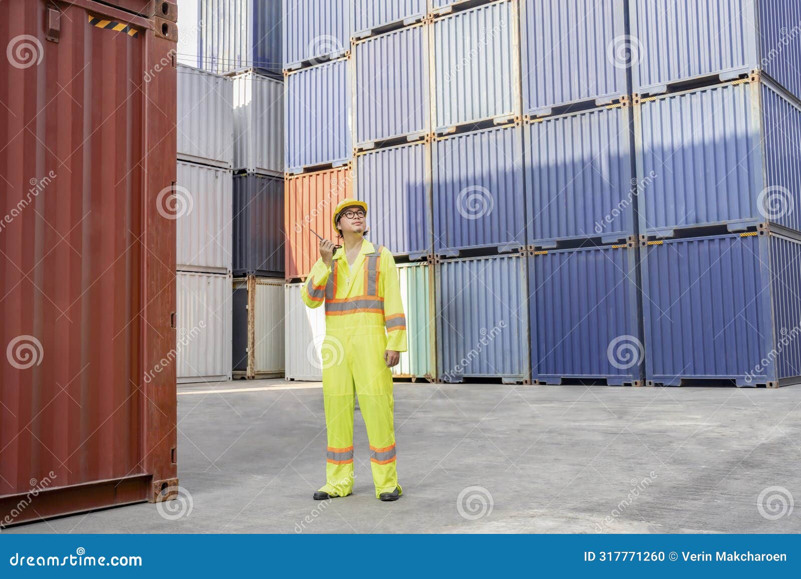 Foreman Control Loading Containers Box from Cargo Freight Ship Working ...