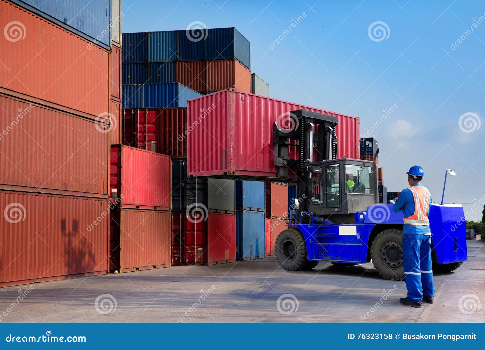 Foreman Control Loading Containers Box From Cargo Freight Ship For ...