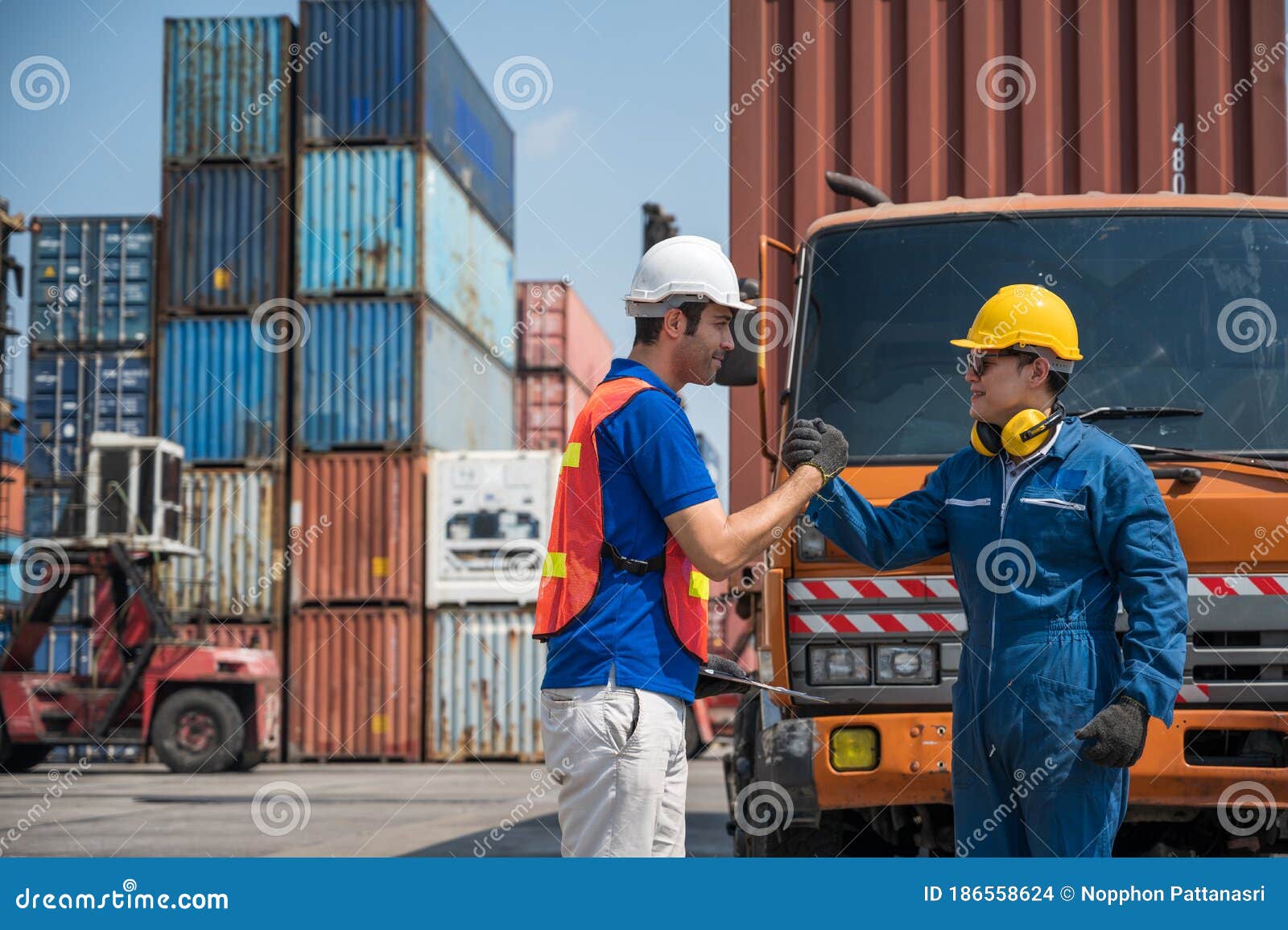 Foreman and Dock Worker Staff Shaking Hand for Sucess Working at ...