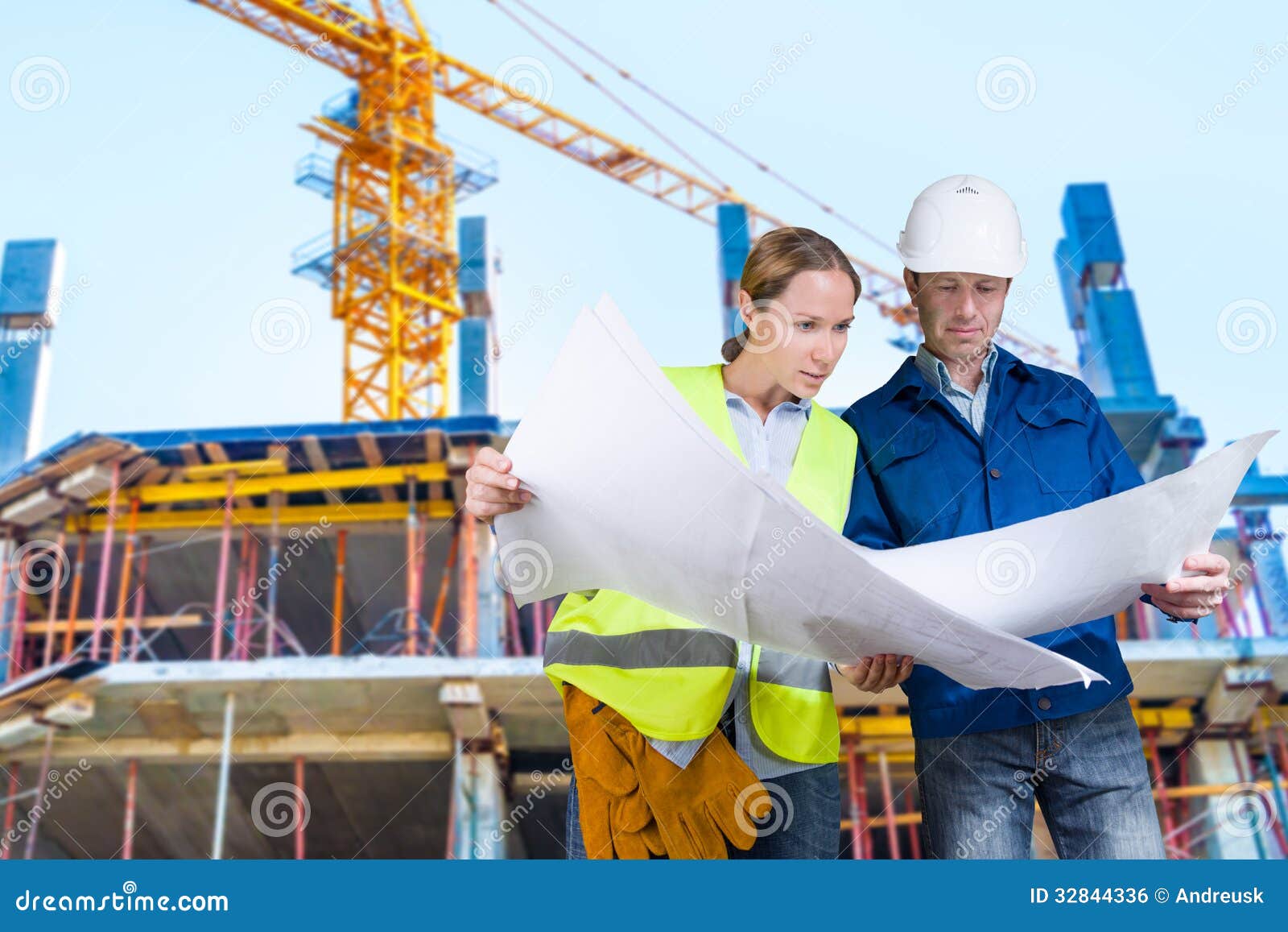 Foreman and Engineer with Blueprints Stock Photo - Image of worker ...