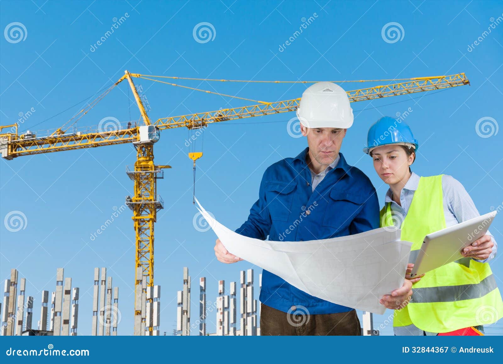 Foreman and Engineer with Blueprints Stock Image - Image of built ...